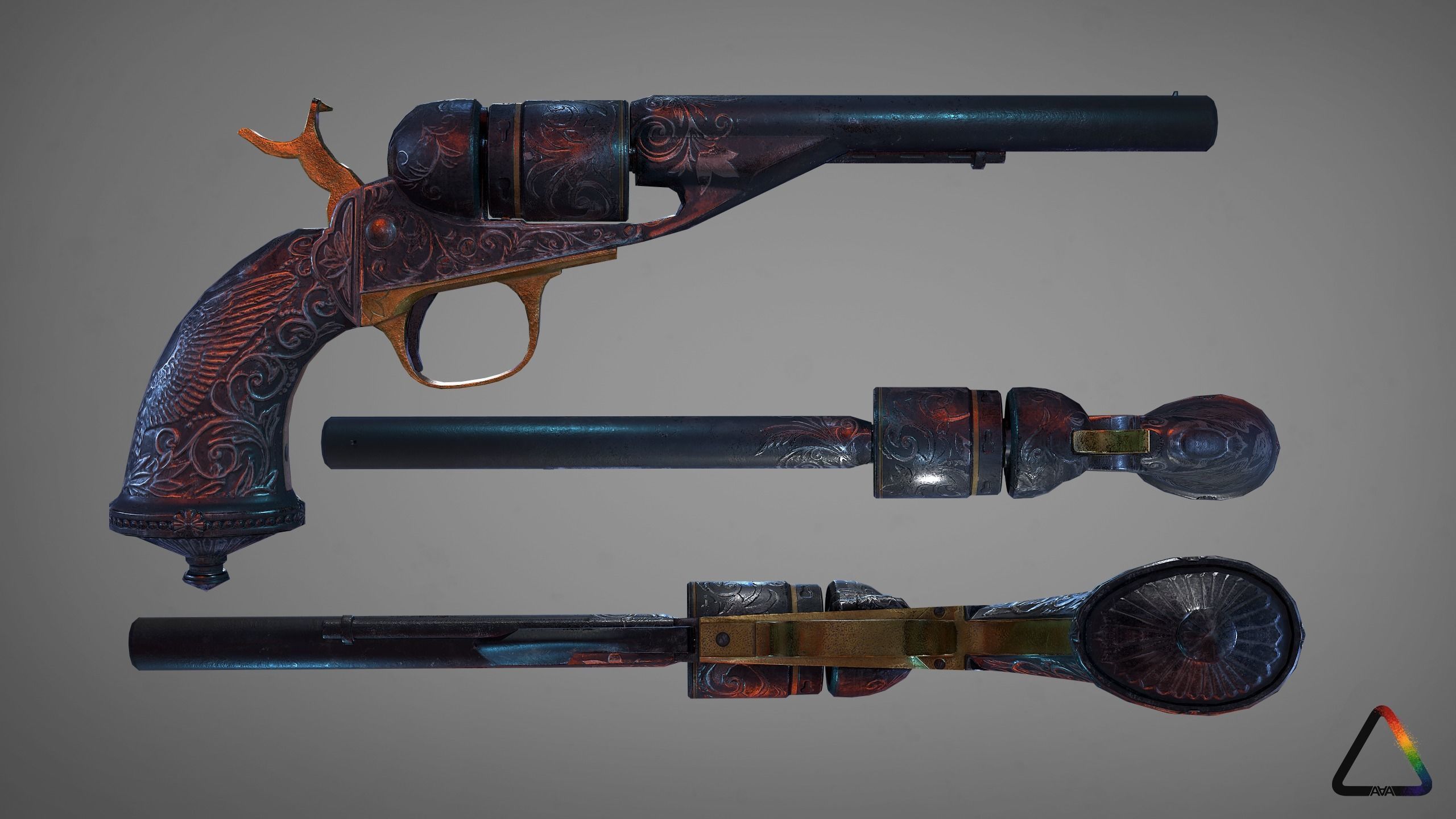 3D model Cartoon stylized revolver VR / AR / low-poly rigged | CGTrader