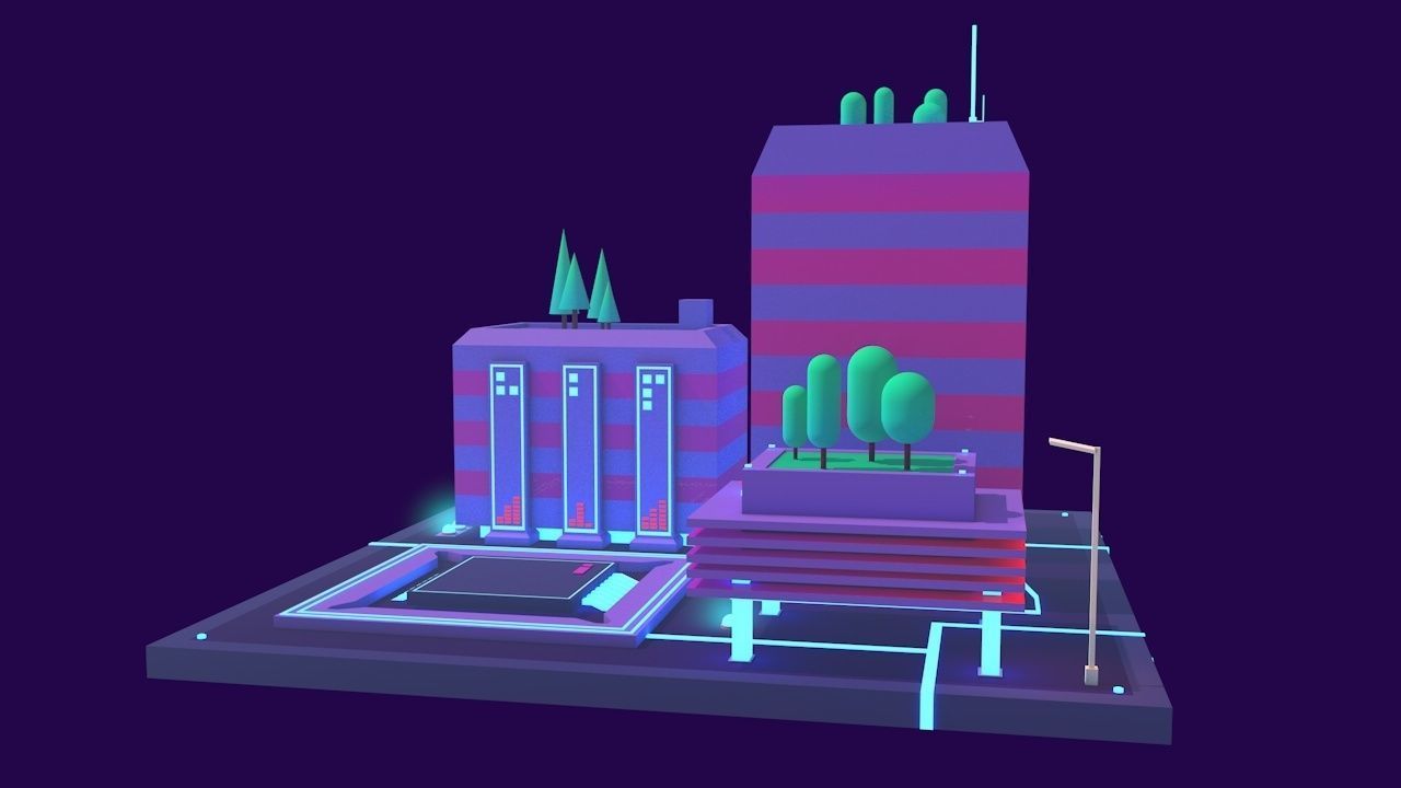 3D model Cartoon Low Poly Sci-fi Space City Island VR / AR / low-poly ...