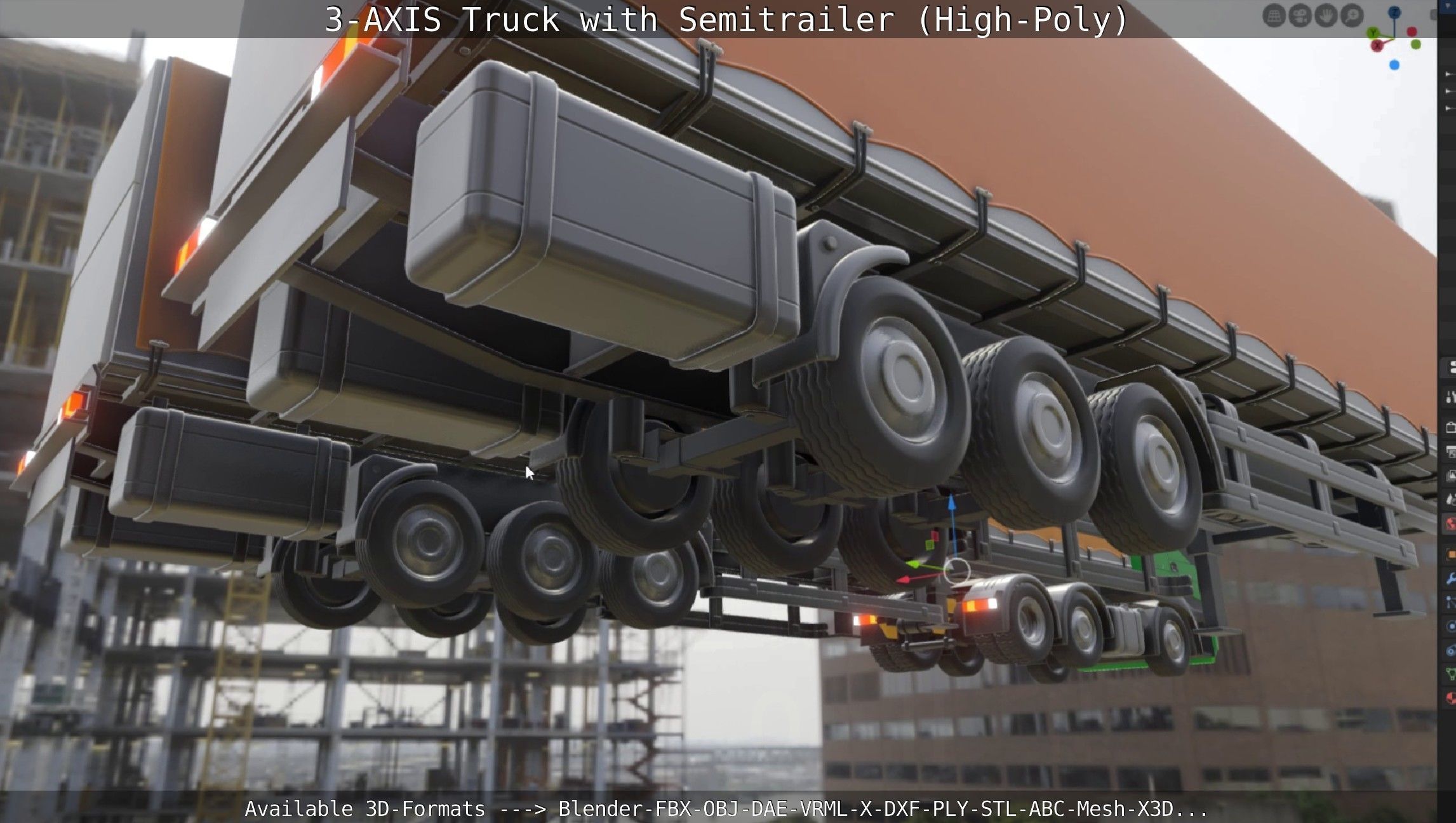 3-AXIS Truck with Semitrailer High-Poly Version 3D model | CGTrader