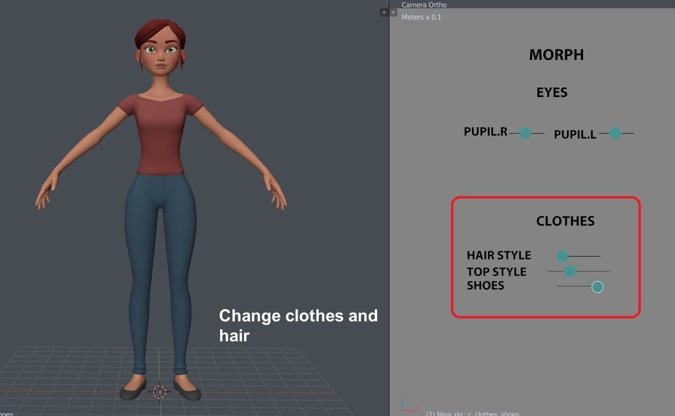 Nina Cartoon Girl Rig 3D model rigged | CGTrader