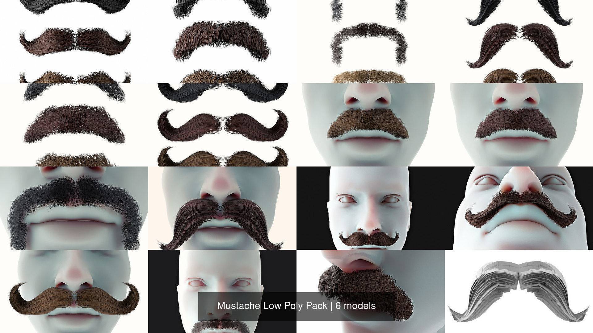 3D Model Collection Mustache Low Poly Pack VR / AR / low-poly | CGTrader