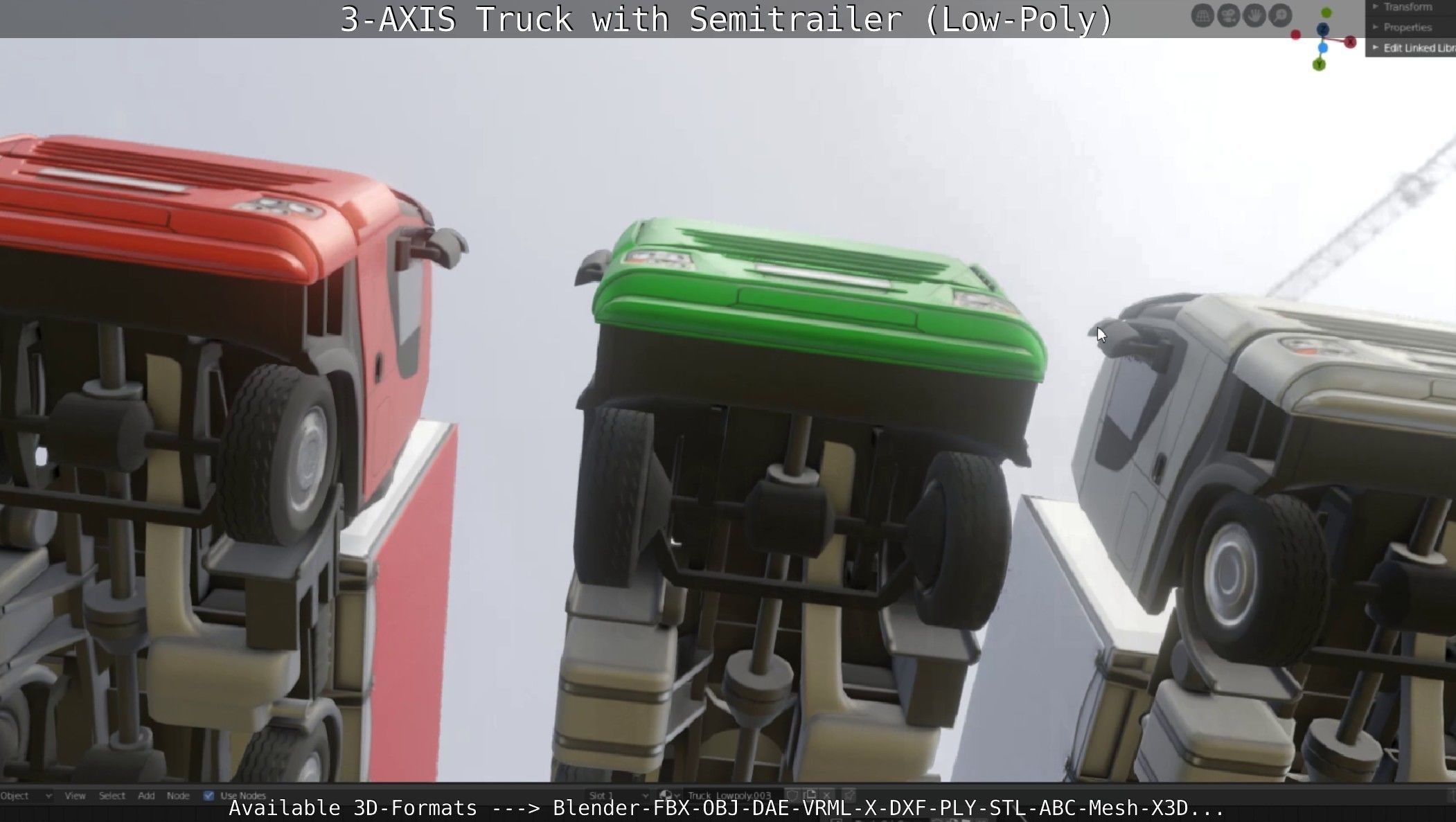 3D model 3-AXIS Truck with Semitrailer Low-Poly Version VR / AR / low ...