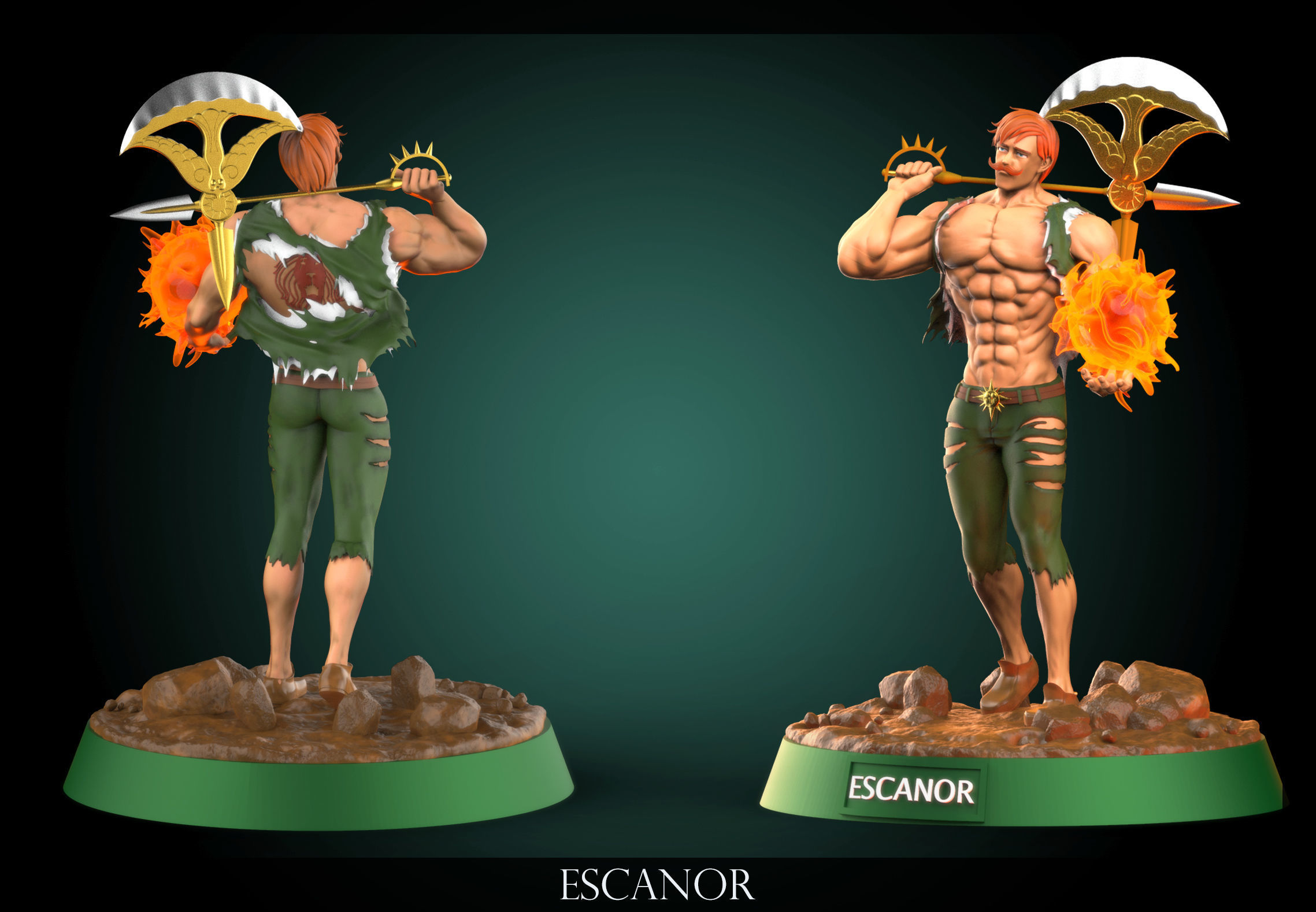 Escanor man holding sword and fire 3D model 3D printable | CGTrader