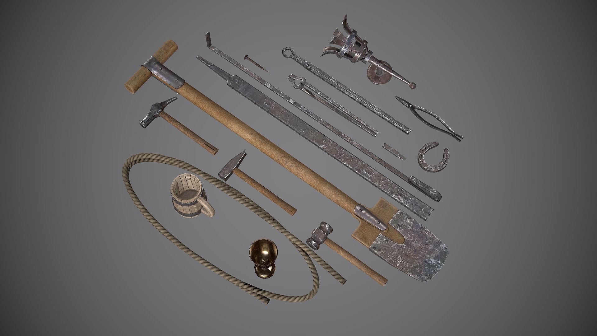 3D model Medieval Tools Set VR / AR / low-poly | CGTrader