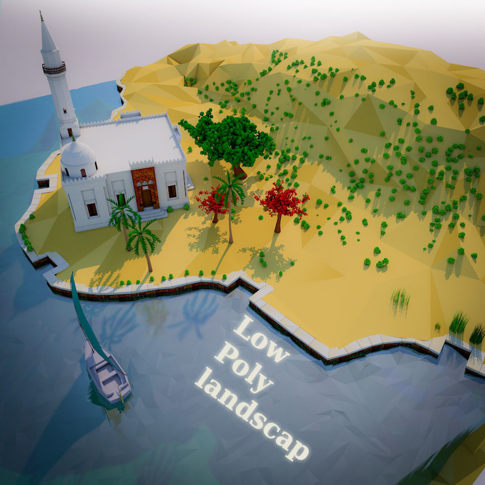 Low Poly landscap island with sailboat in water free VR / AR / low-poly ...