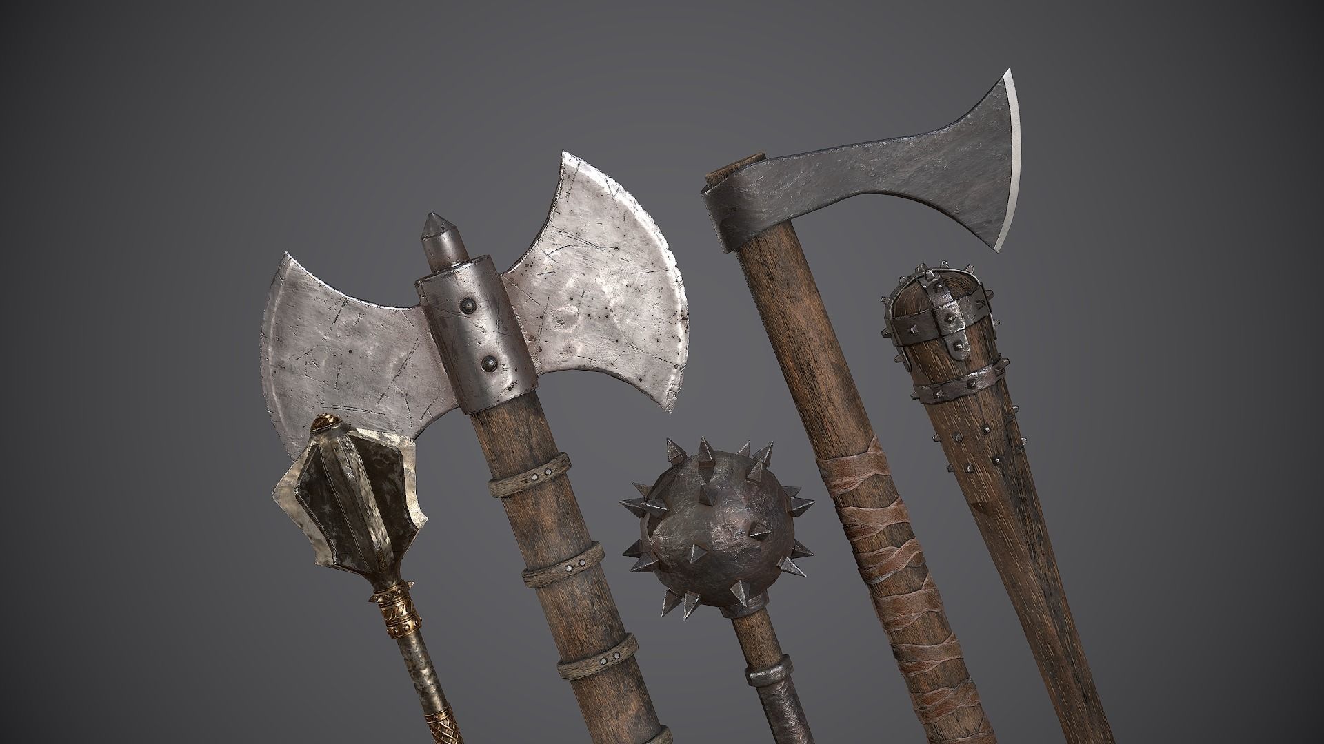 3D model Medieval Axes and Clubs VR / AR / low-poly | CGTrader