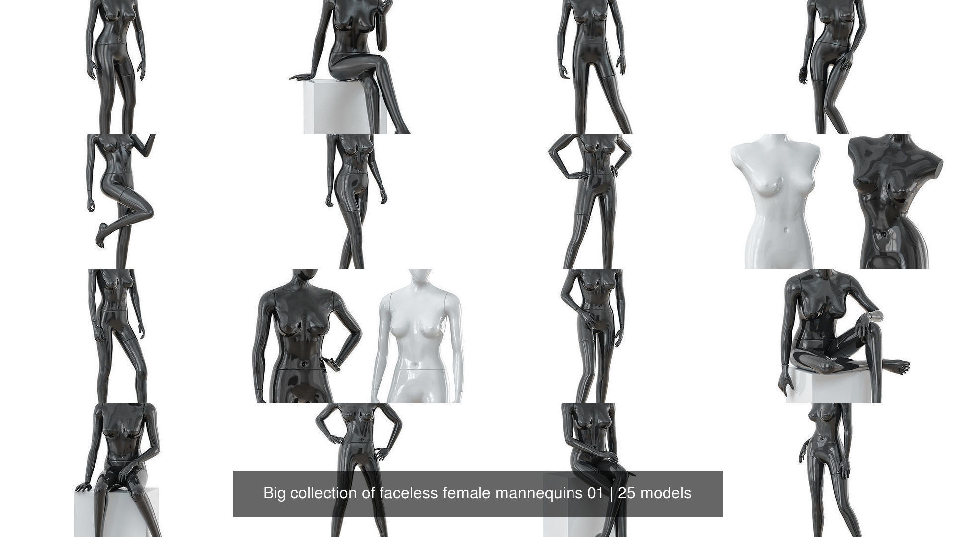Big collection of faceless female mannequins 01 | CGTrader