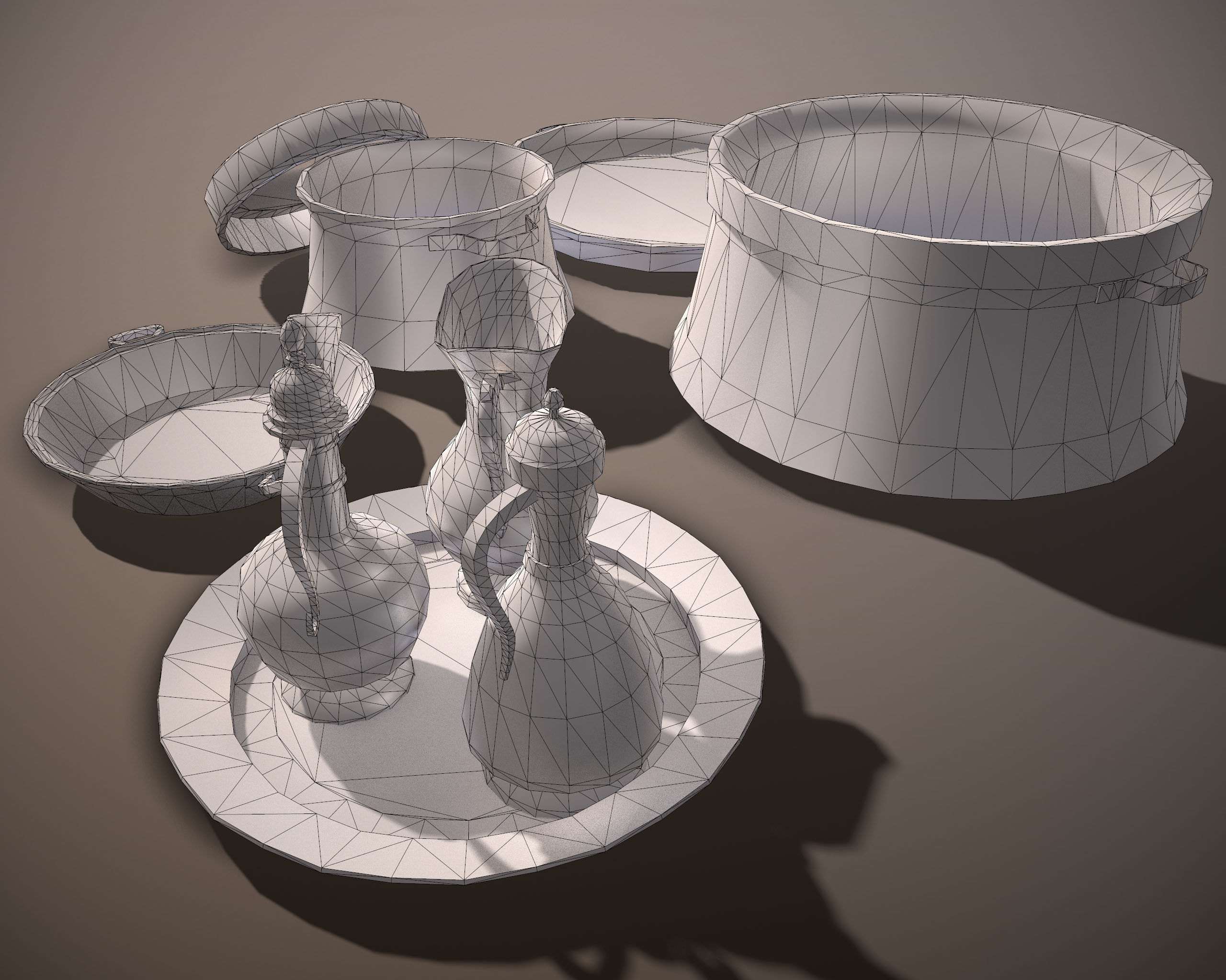 3D model copper Dishes and pitcher Low poly PBR game ready VR / AR ...