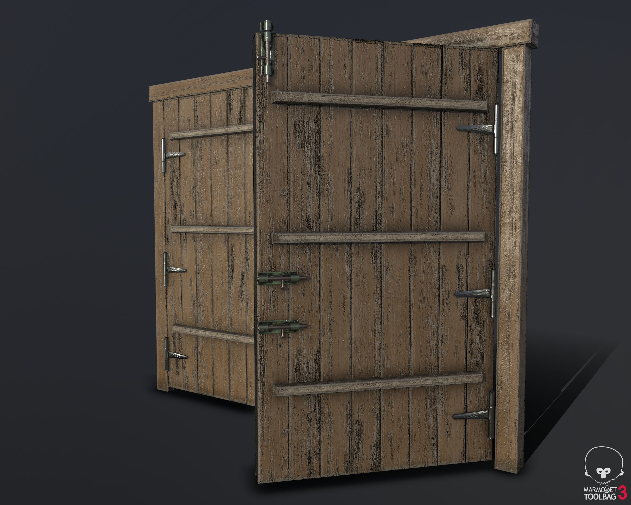 3D model wooden old gate low poly PBR game ready VR / AR / low-poly ...