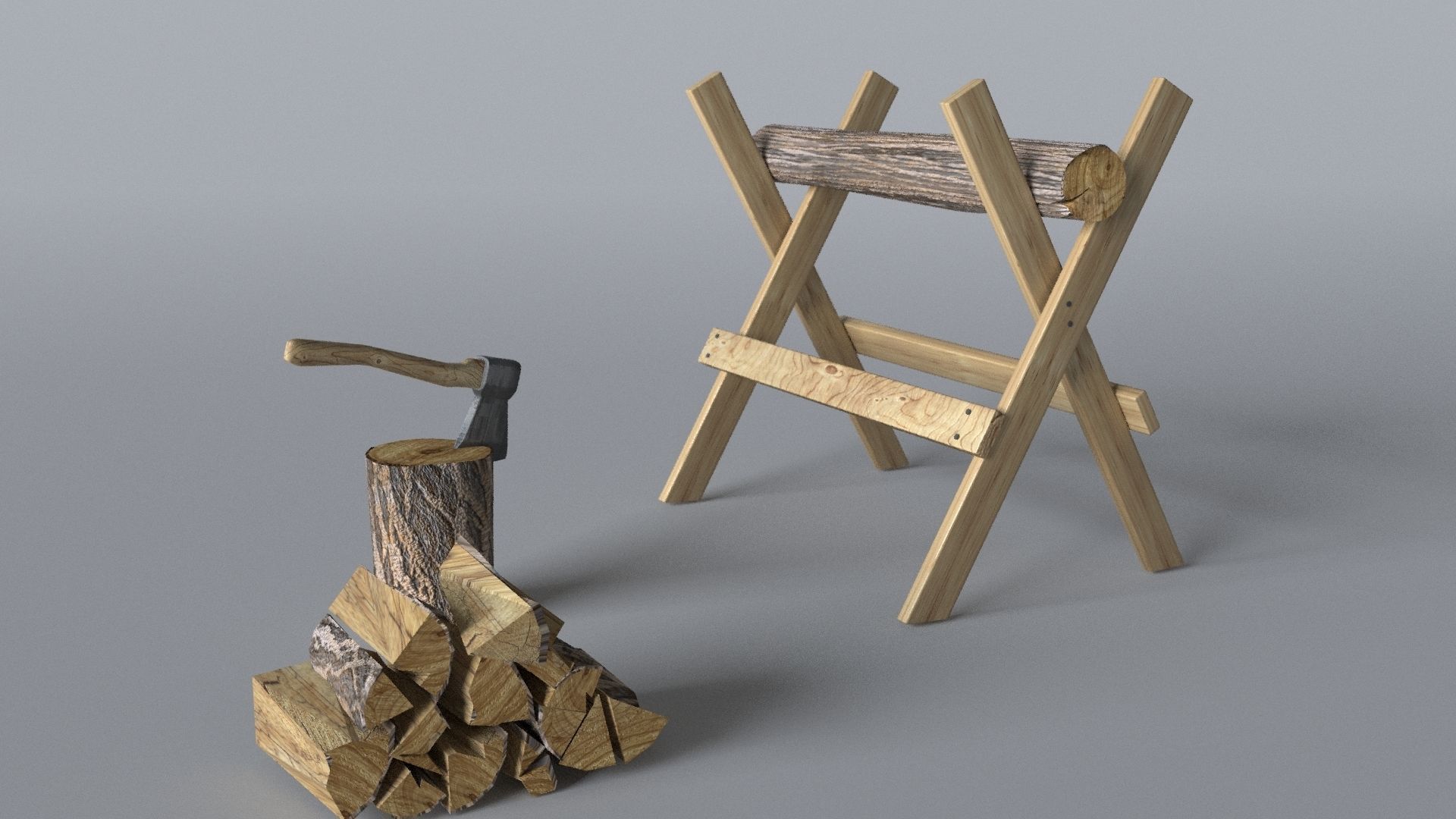 3D model Wood Axe set VR / AR / low-poly | CGTrader