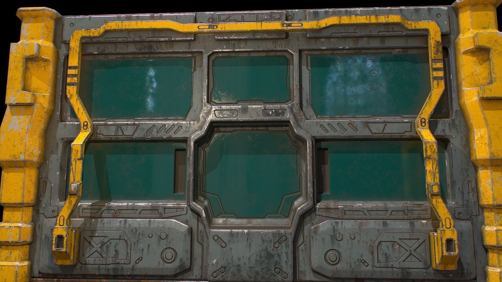 3D model Low poly sci fi facade with windows environment asset VR / AR ...