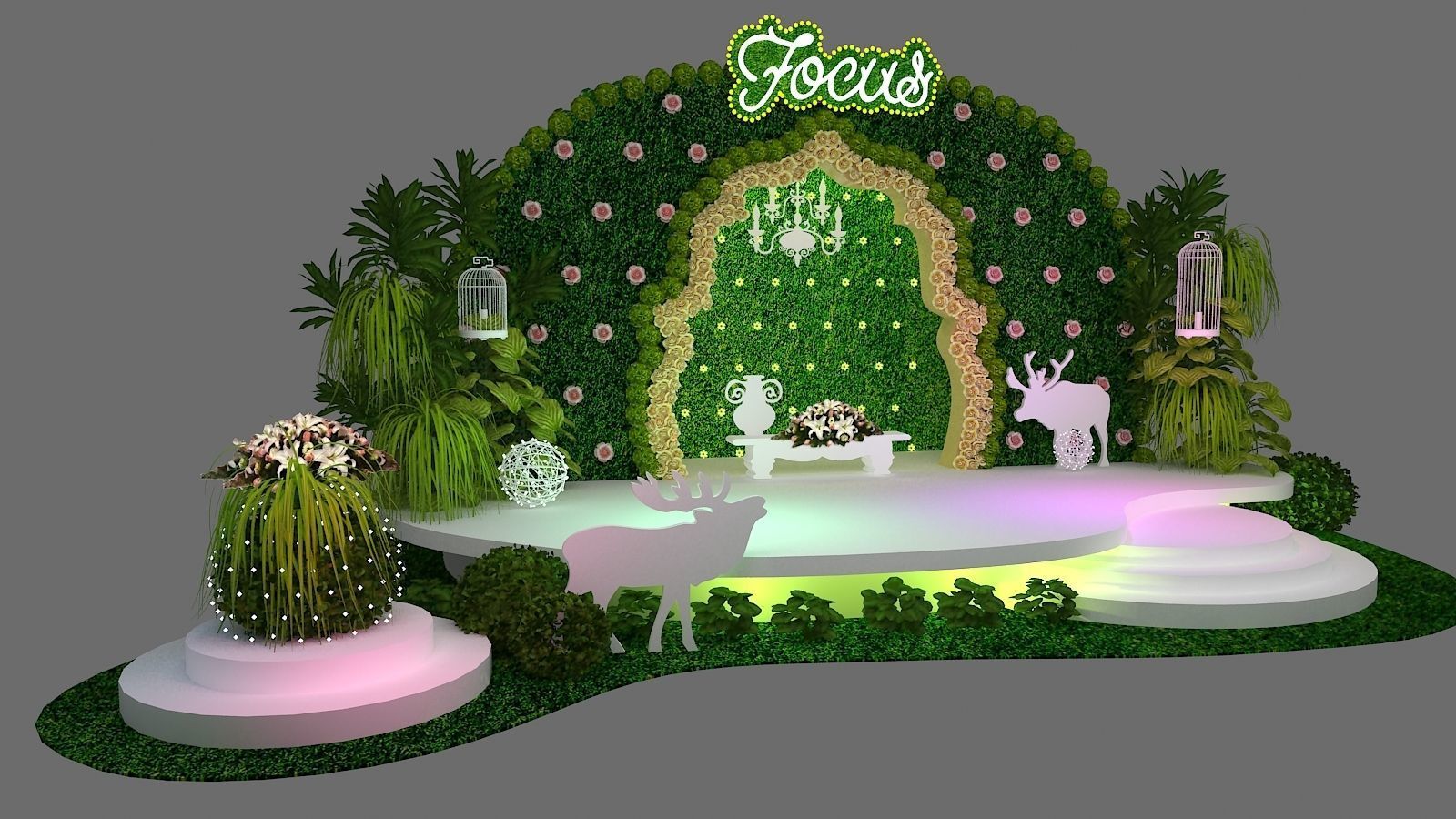 Green fresh plants stage design 3D model | CGTrader