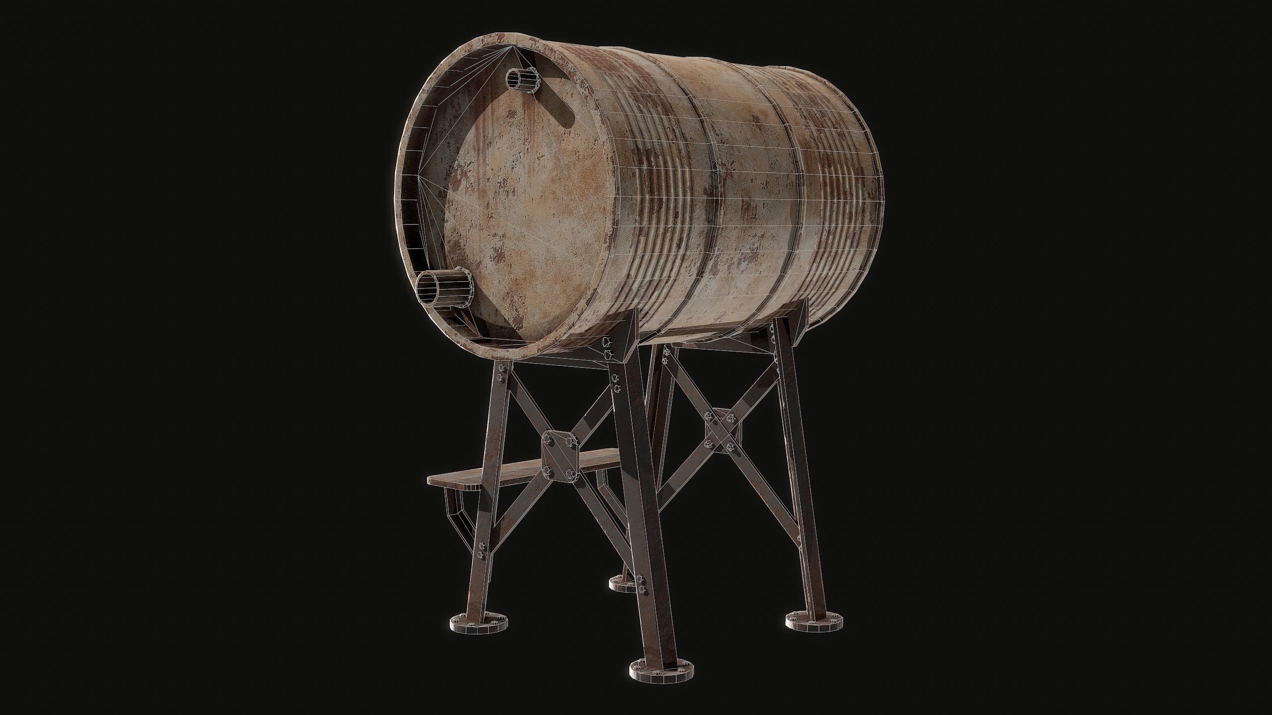 3D model Reservoir 1 wooden barrel with stool VR / AR / low-poly | CGTrader