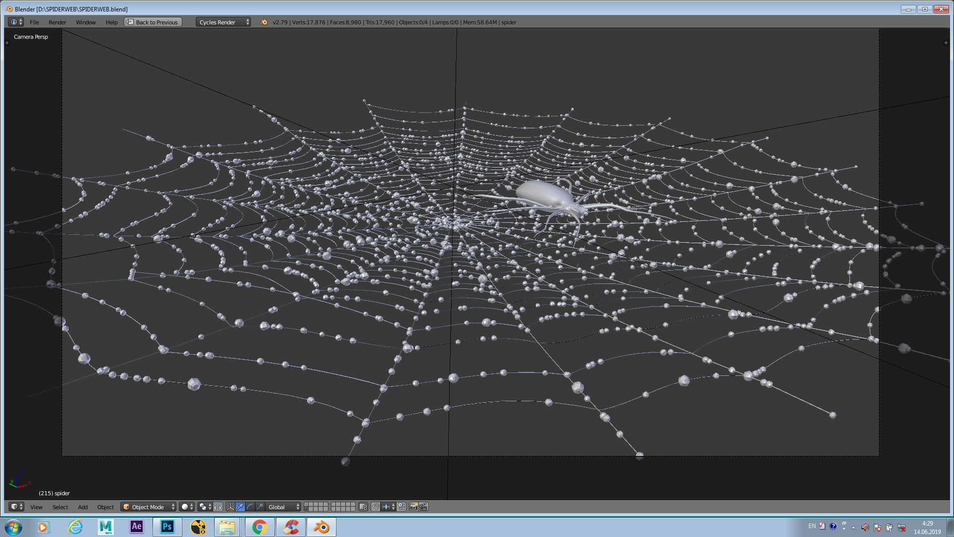 3D model Spiderweb with water droplets animated dynamic VR / AR / low ...