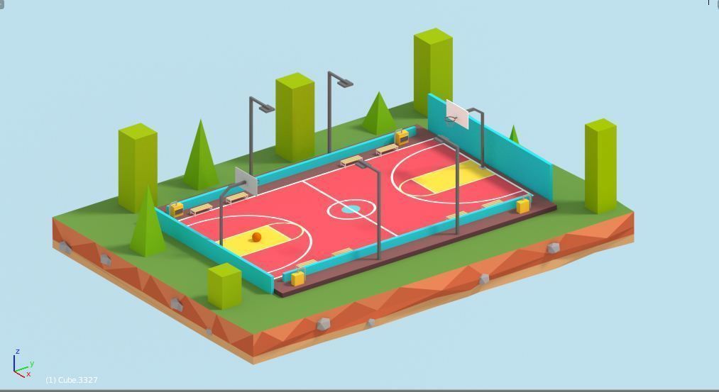 3D model Cartoon Low Poly Basketball Court Low VR / AR / low-poly ...