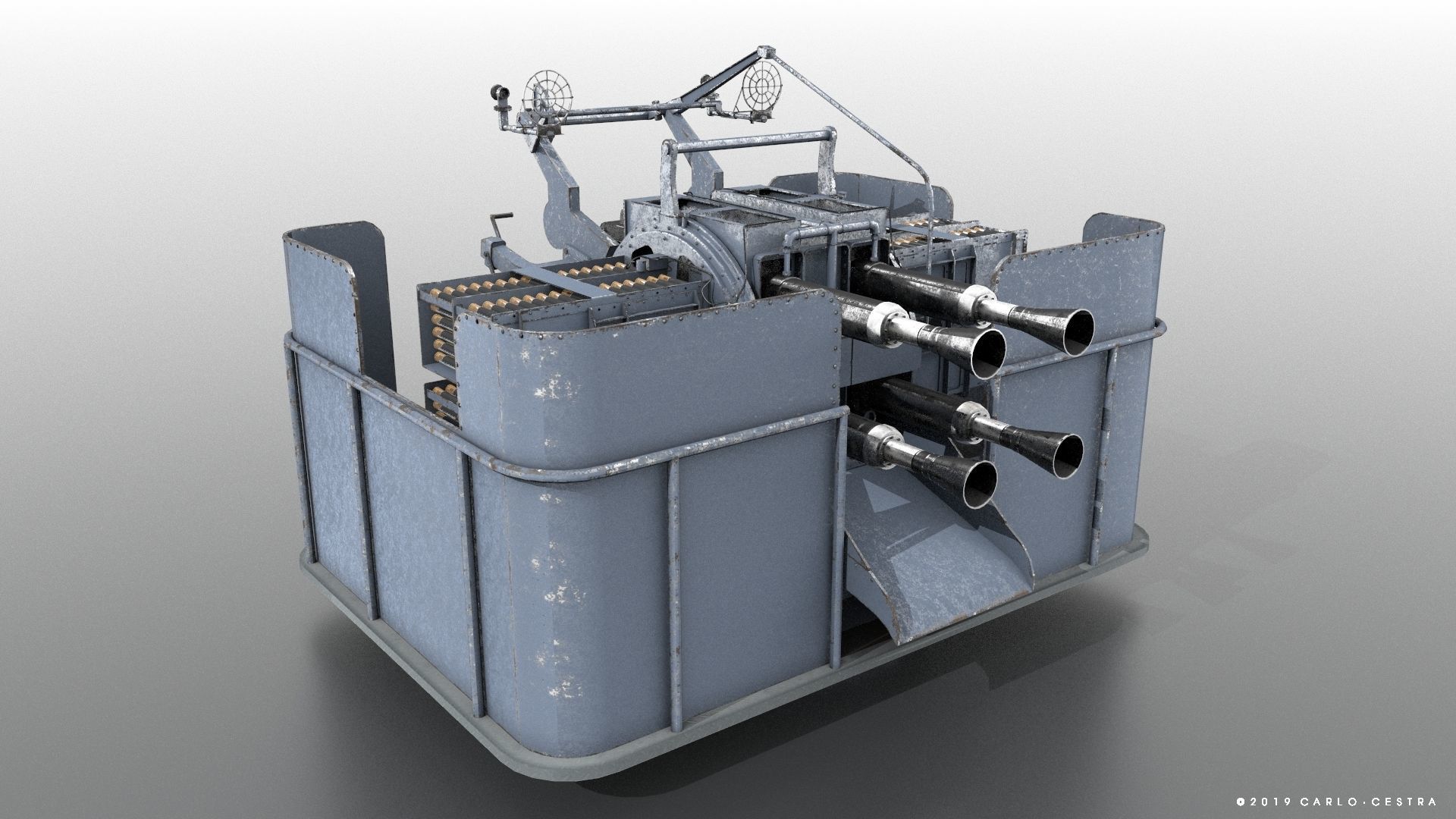 3D model QF 2-pounder Mark VIII 4-barelled 3D model VR / AR / low-poly ...