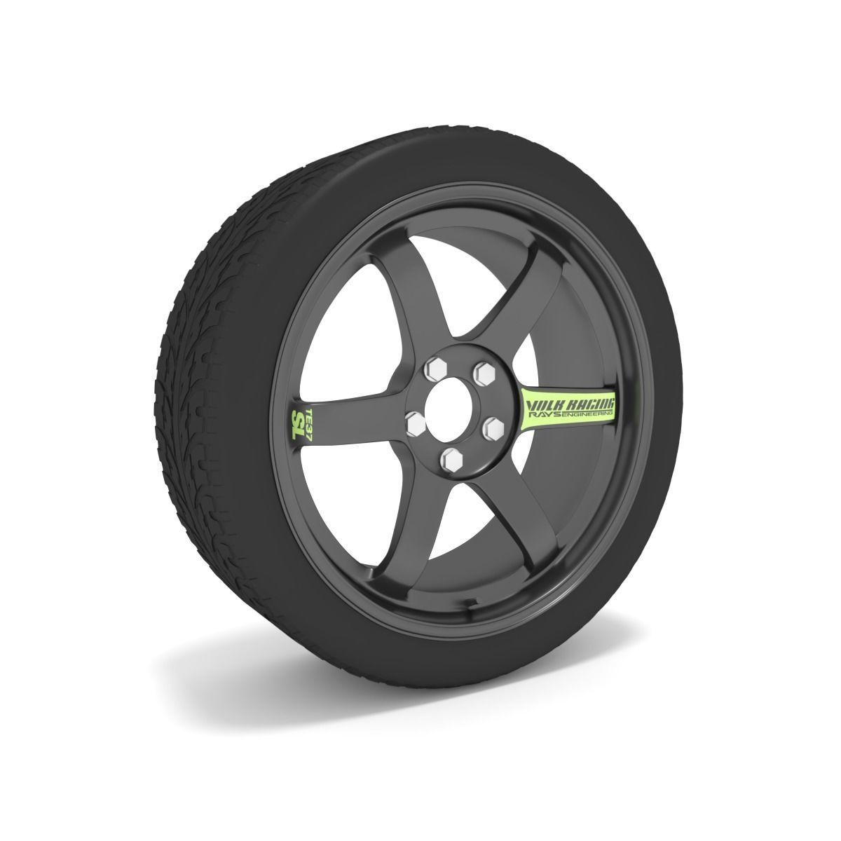 Volk Racing TE37 Rims - with Low profile tires 3D model | CGTrader