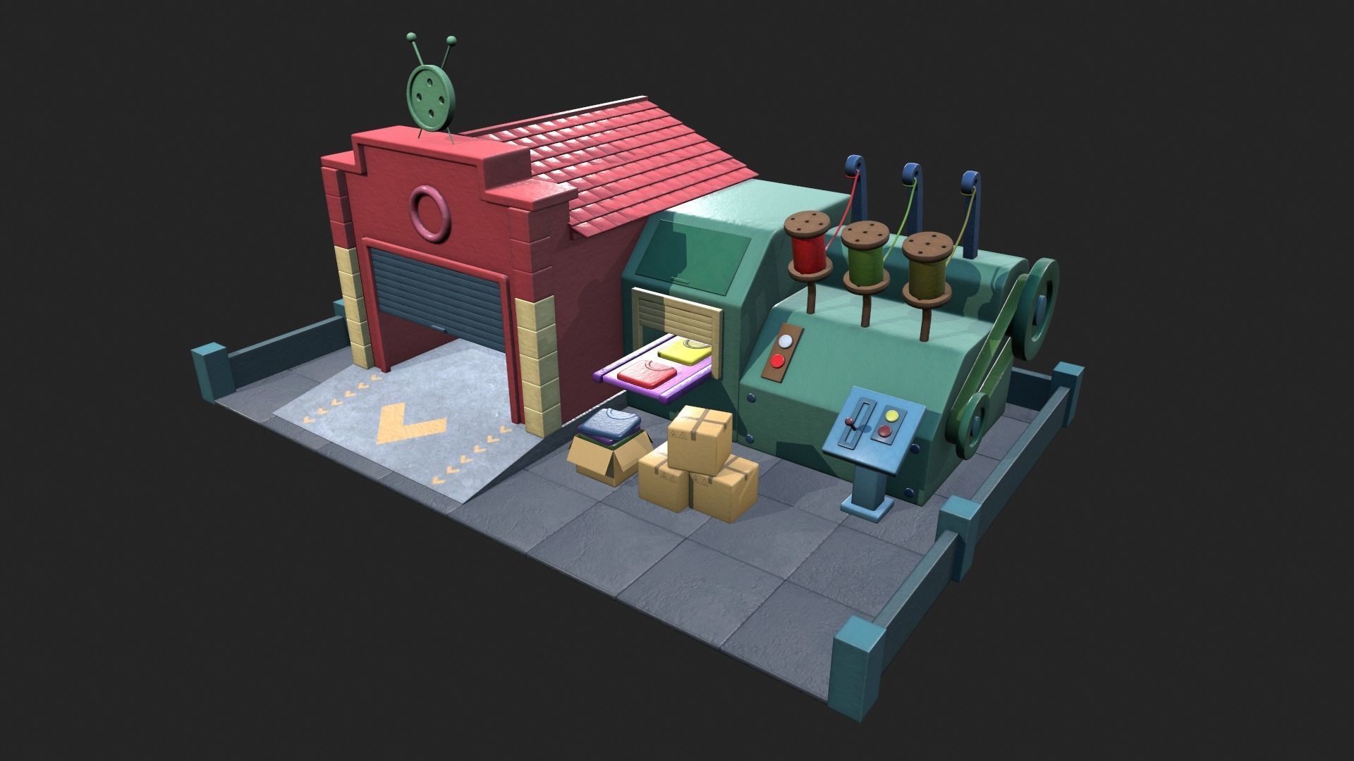 Stylized Cartoon Textile Factory 3D model | CGTrader