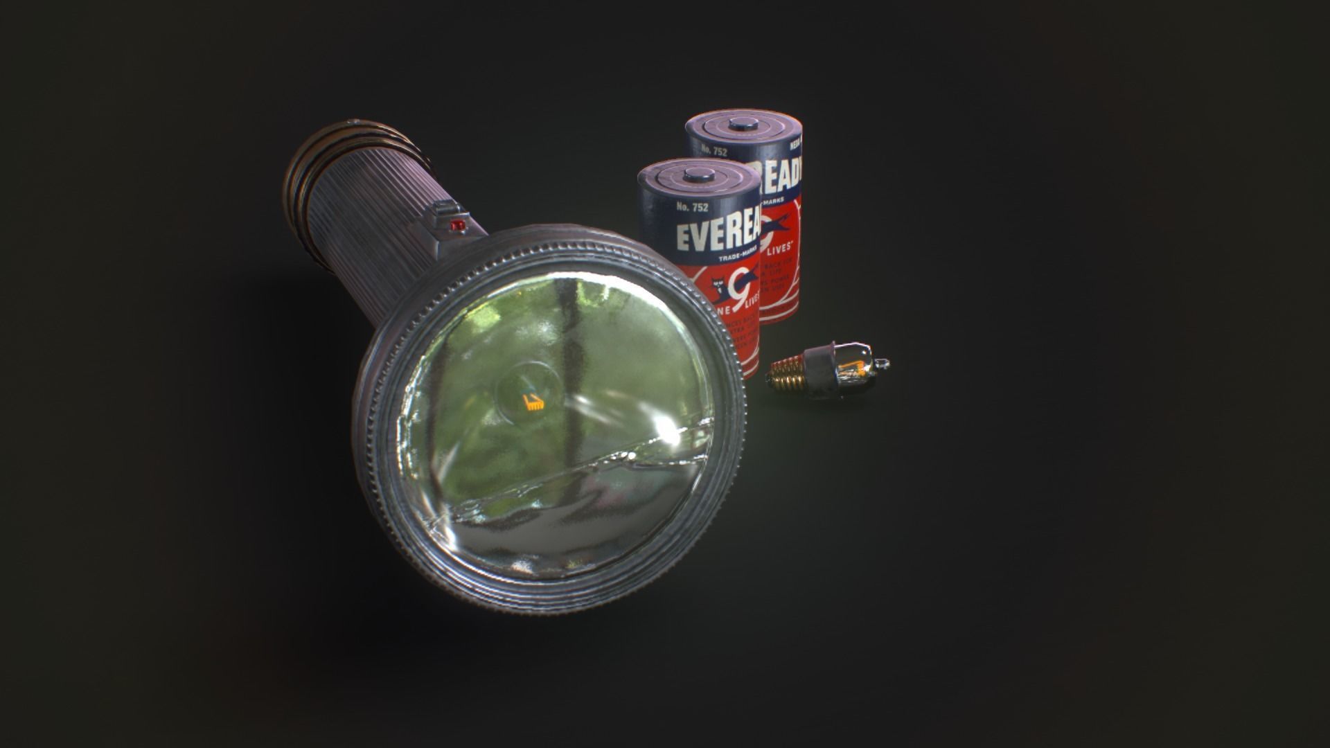 3D model Vintage Police Flashlight with Batteries and Bulb VR / AR ...