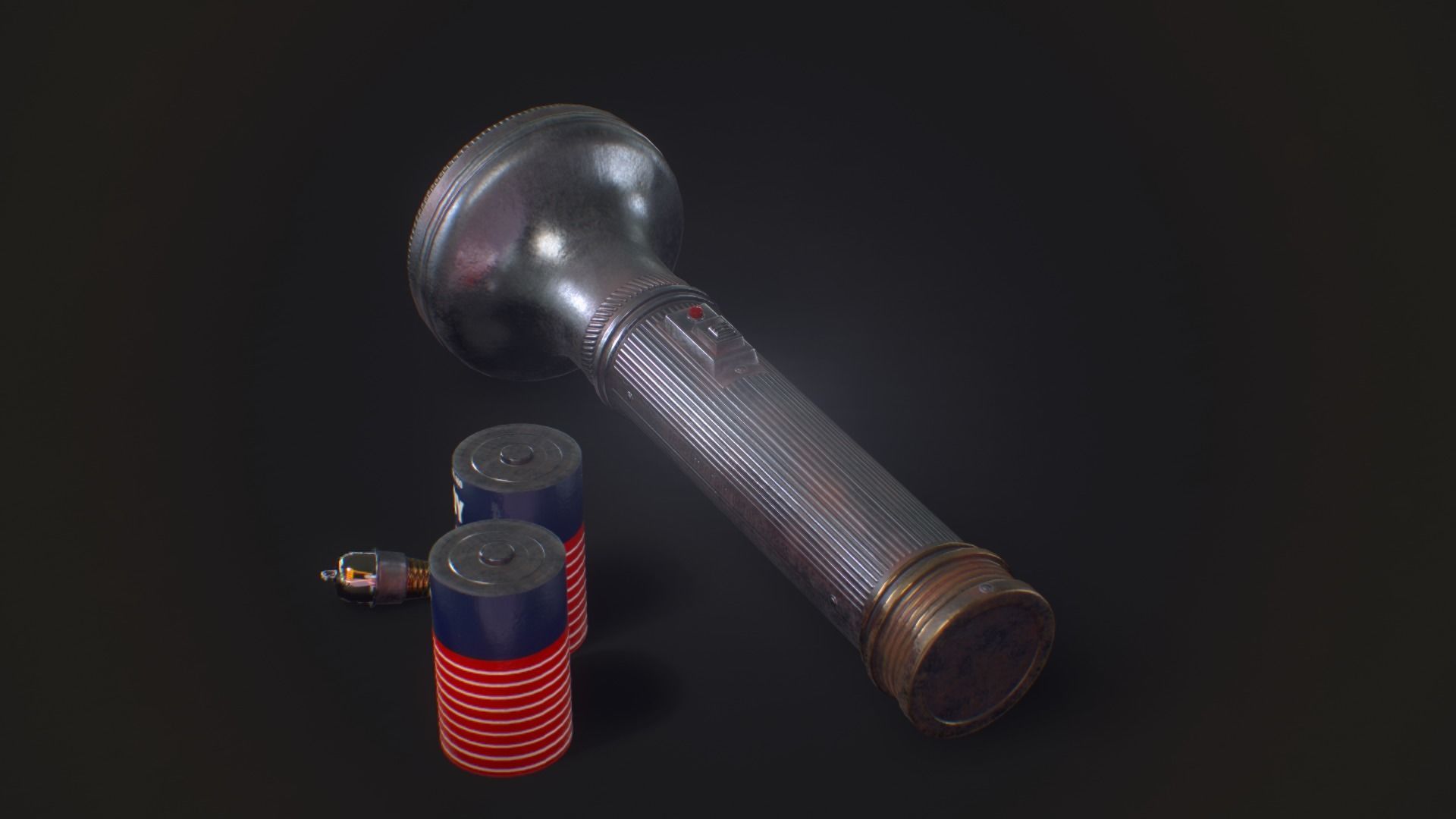 3D model Vintage Police Flashlight with Batteries and Bulb VR / AR ...