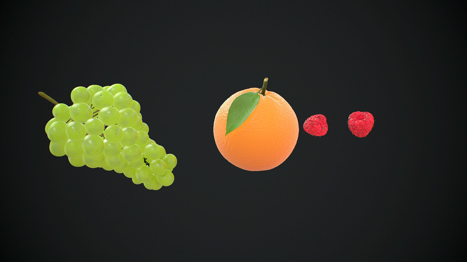 GRAPE - RASPBERRY - ORANGE HIGH DETAIL 3D model | CGTrader