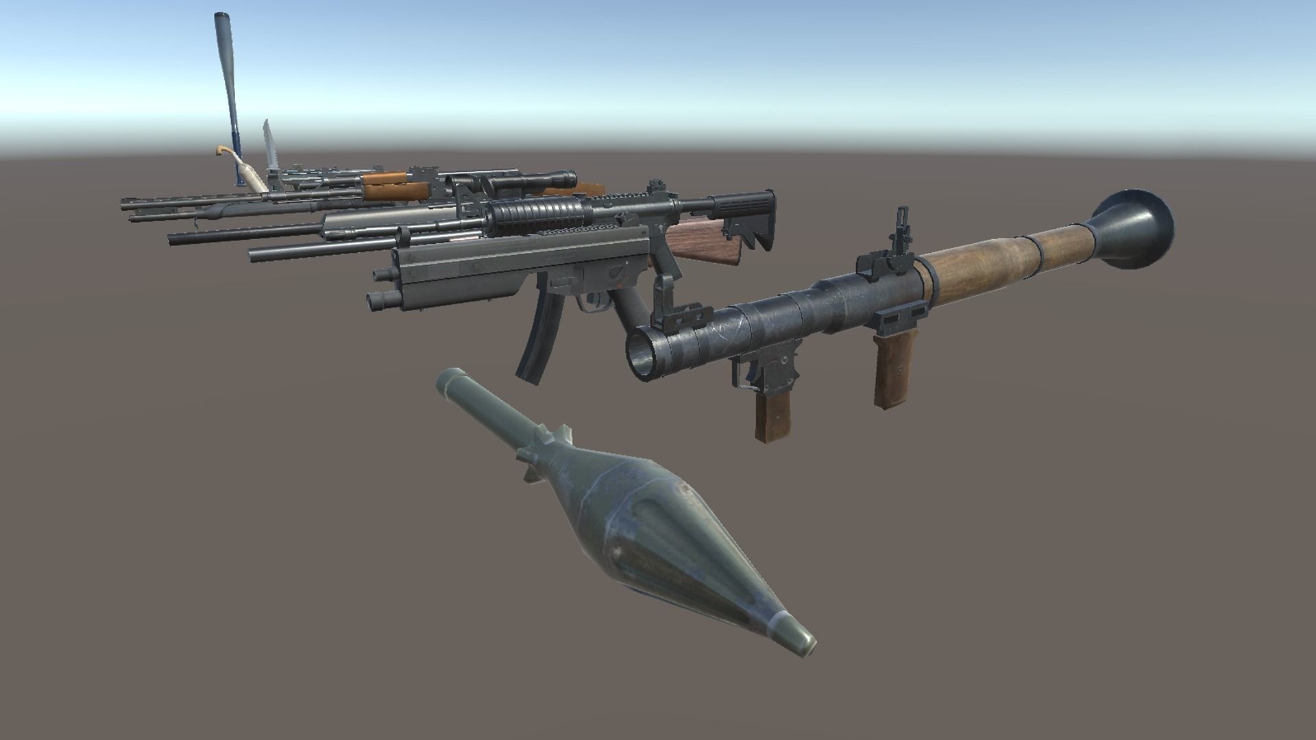 3D model Ak47 Bat Glock Grenade Knife M4 Molotov Pumpshot Shotgun Uzi ...