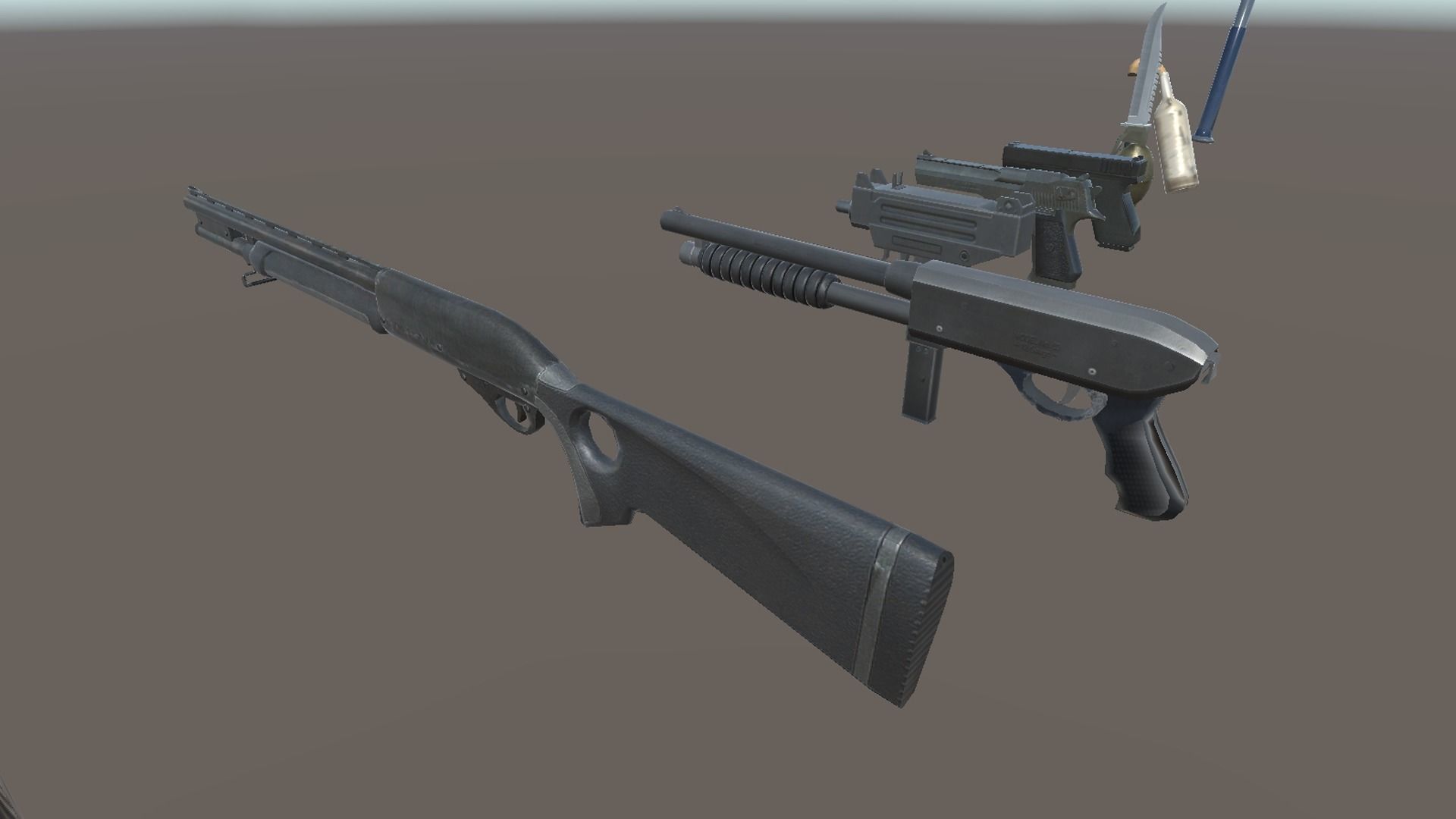 3D model Ak47 Bat Glock Grenade Knife M4 Molotov Pumpshot Shotgun Uzi ...