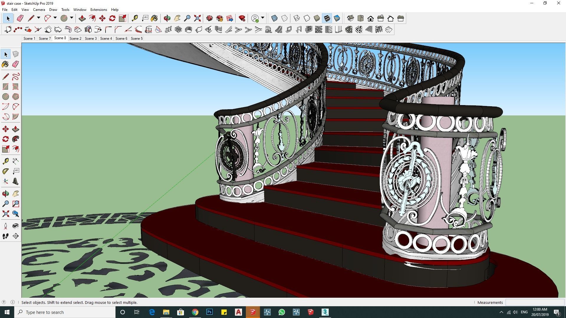 Classical stair case sketchup model 3D model | CGTrader