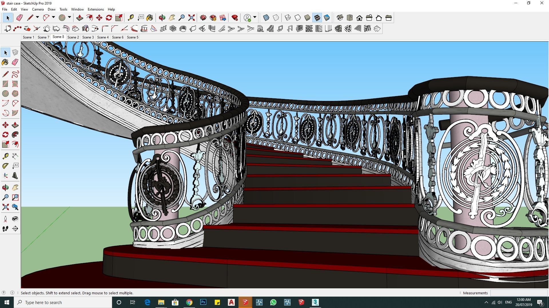Classical stair case sketchup model 3D model | CGTrader