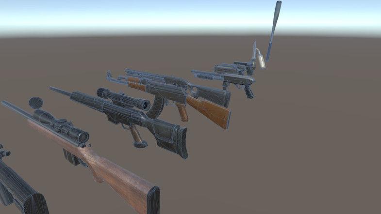 3D model Ak47 Bat Glock Grenade Knife M4 Molotov Pumpshot Shotgun Uzi ...