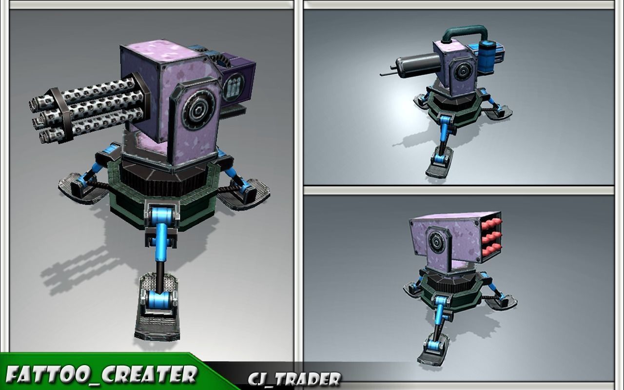 3D Model Collection Lowpoly Mobile Turret Pack 3D Model VR / AR / low ...