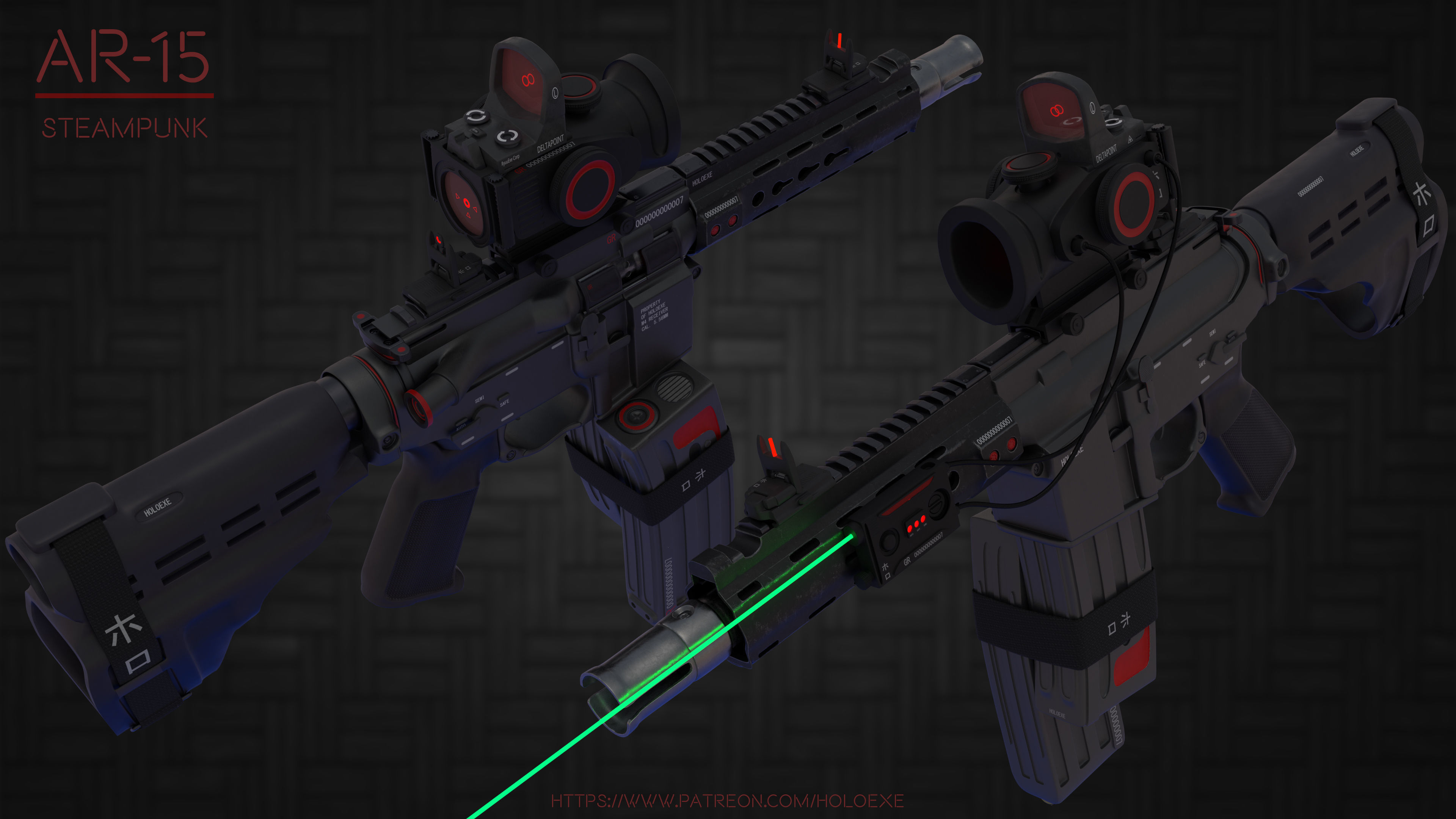 SteamPunk AR-15 3D model animated rigged | CGTrader