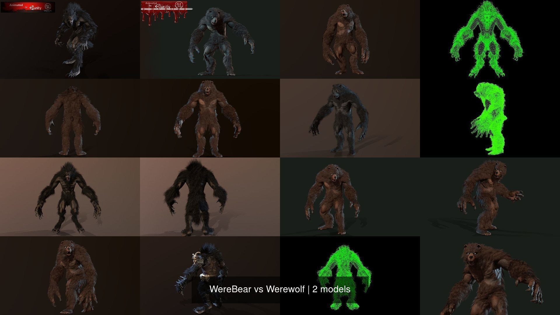 3D Model Collection WereBear vs Werewolf VR / AR / low-poly | CGTrader
