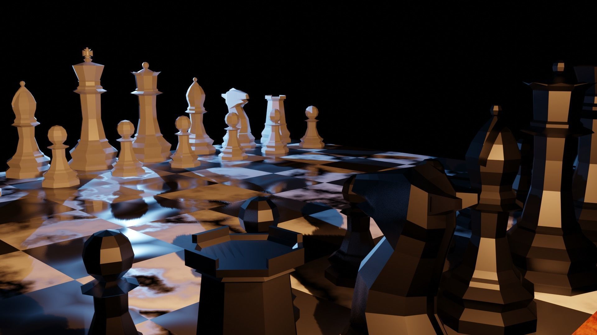 Low poly Chess set board with pieces free VR / AR / low-poly 3D model ...
