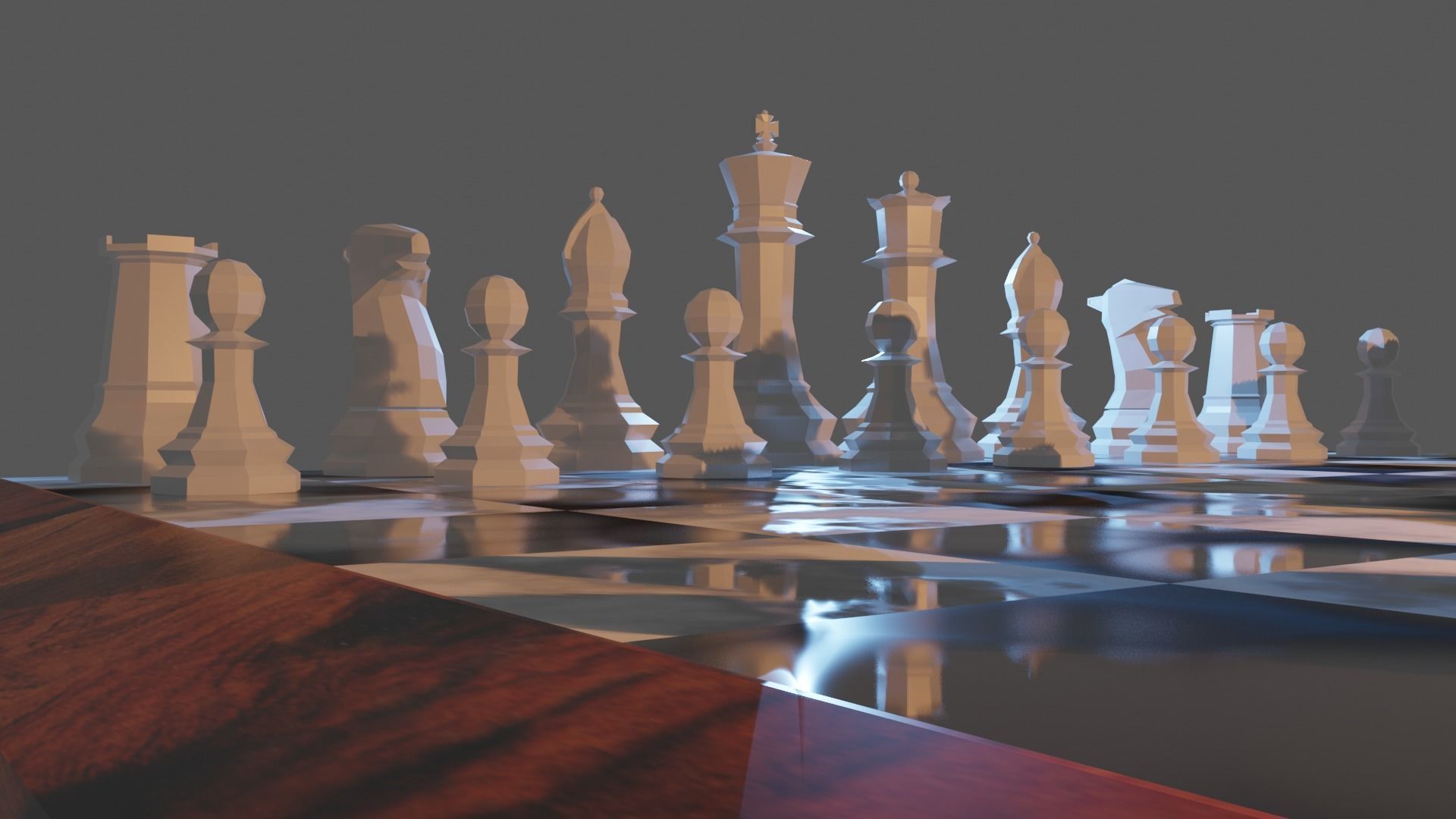 Low poly Chess set board with pieces free VR / AR / low-poly 3D model ...