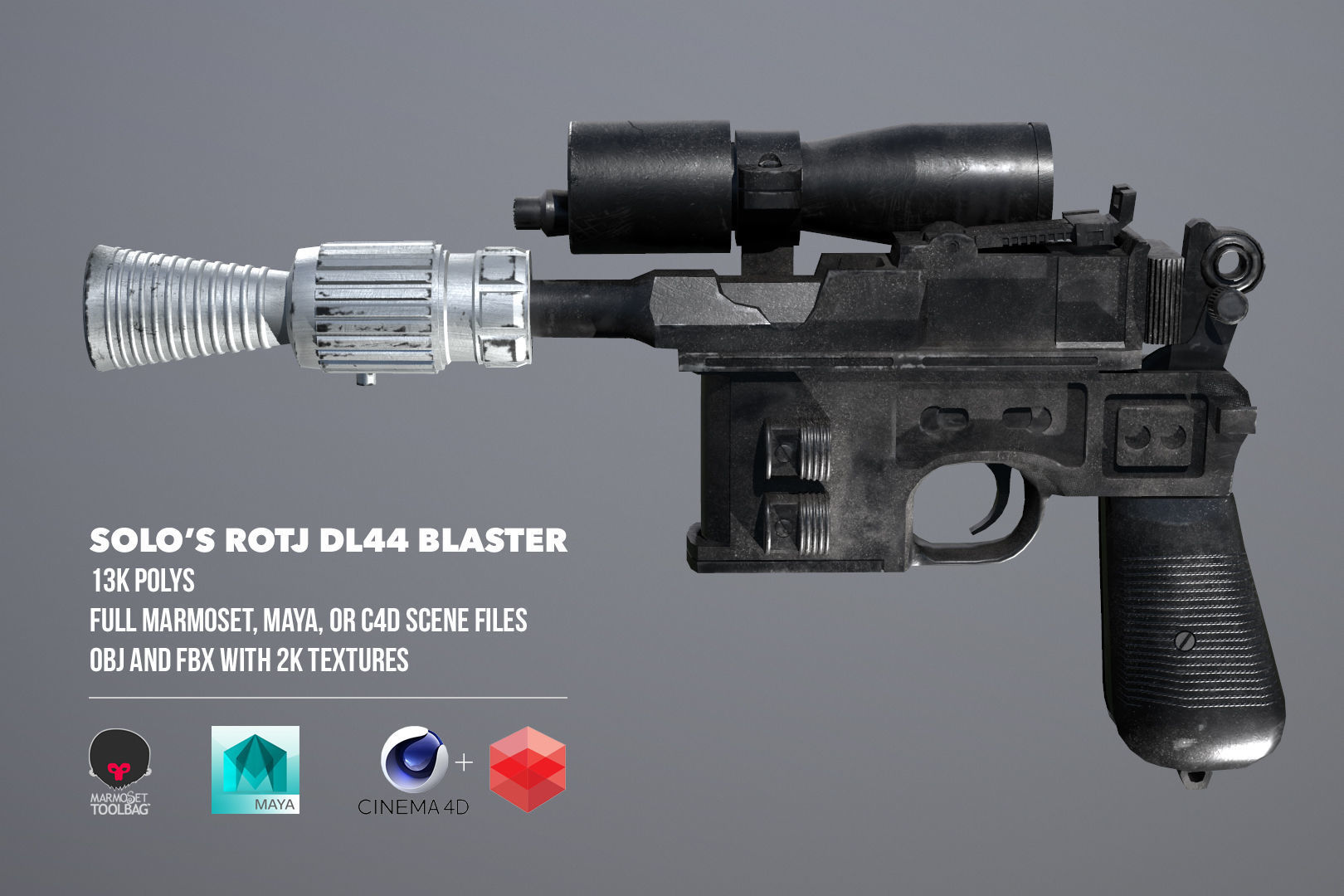 3D model DL44 Blaster based on Original Star Wars ROTJ Prop VR / AR ...