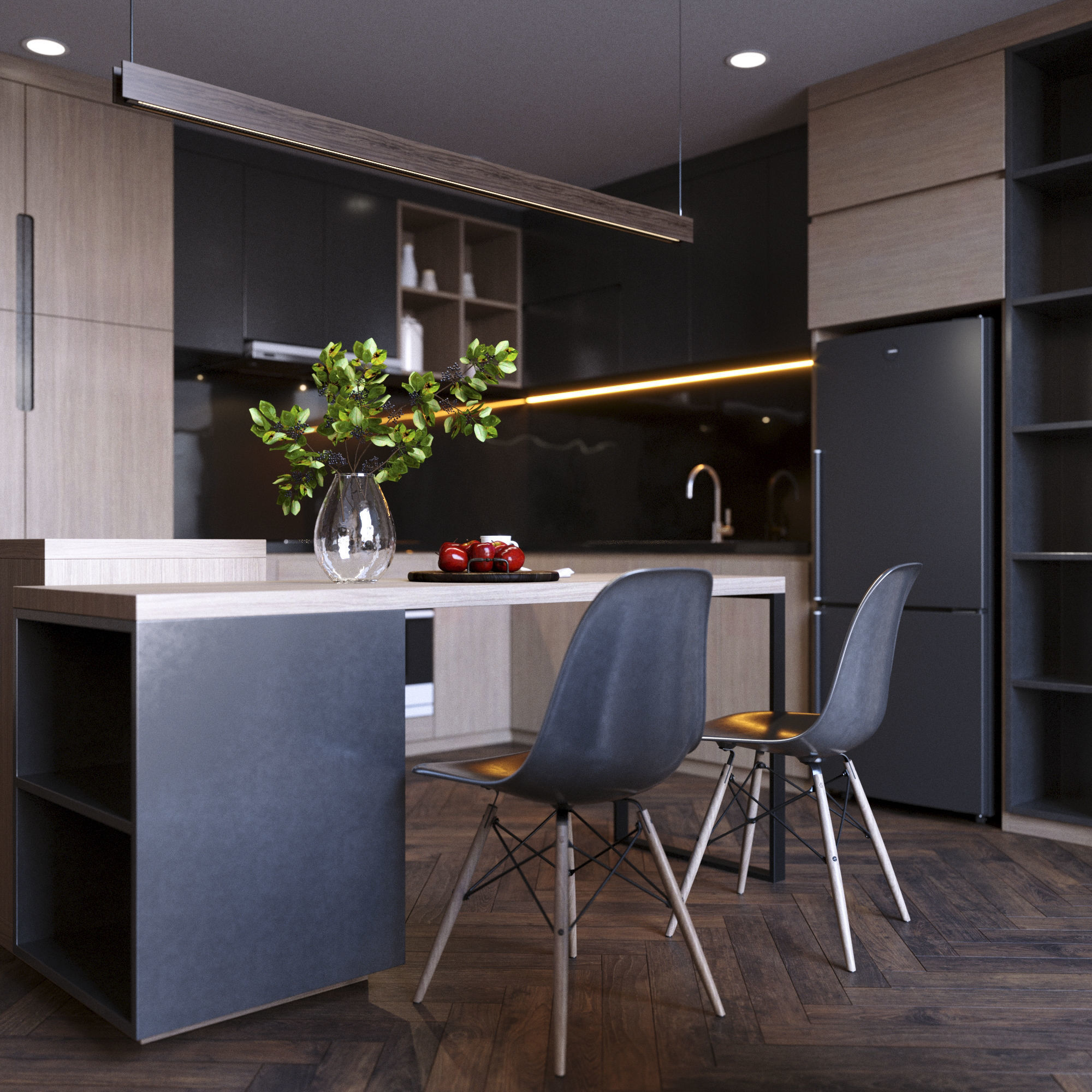 Living Room Kitchen Interior Scene for 3ds Max Corona Render 3D model ...