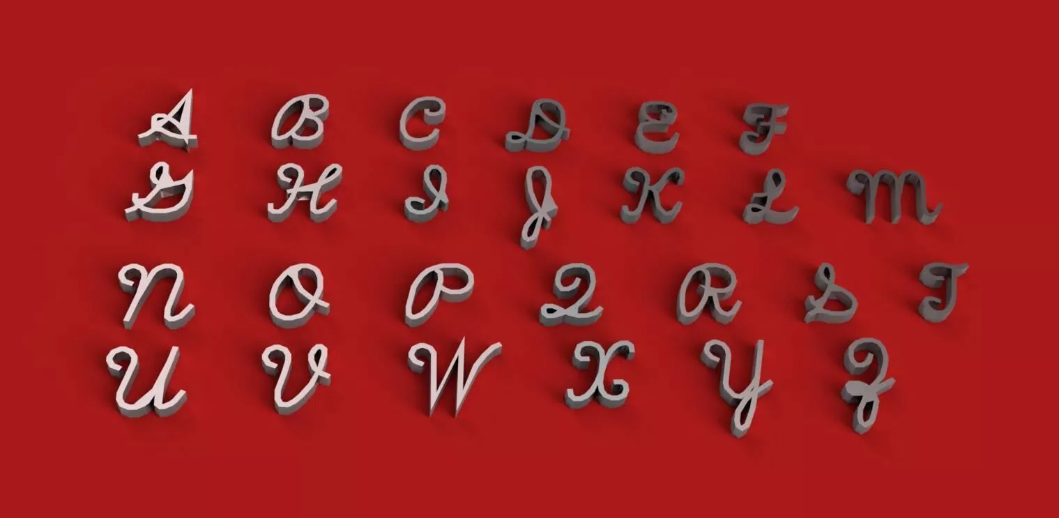SCRIPTS font uppercase and lowercase 3D letters STL file 3D model 3D ...