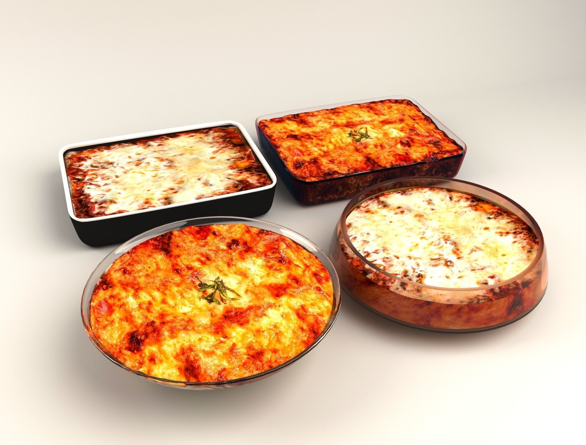 Lasagna pizza in glass dish 3D model | CGTrader