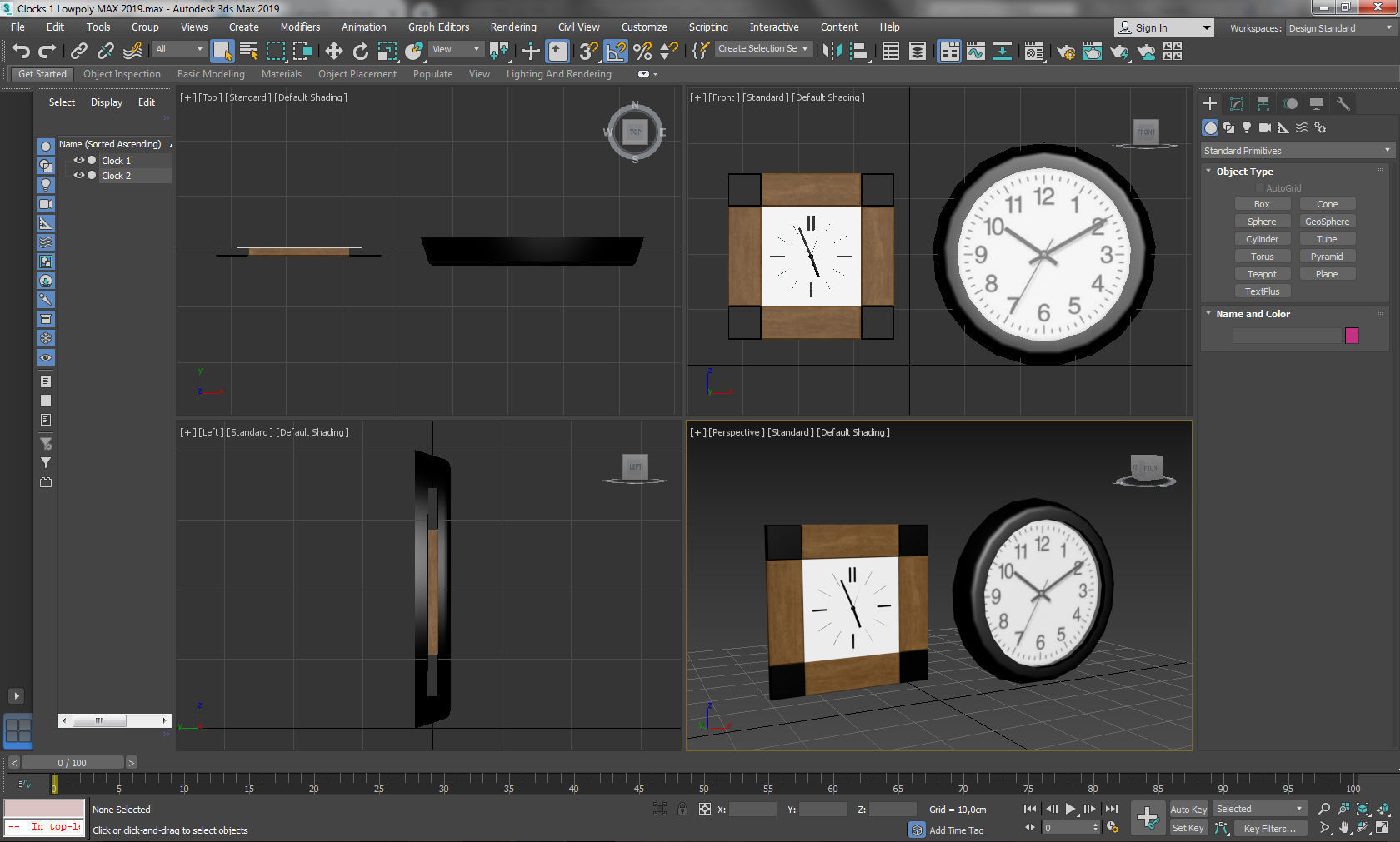 3D model Clocks 1 Lowpoly clock with wooden frame VR / AR / low-poly ...