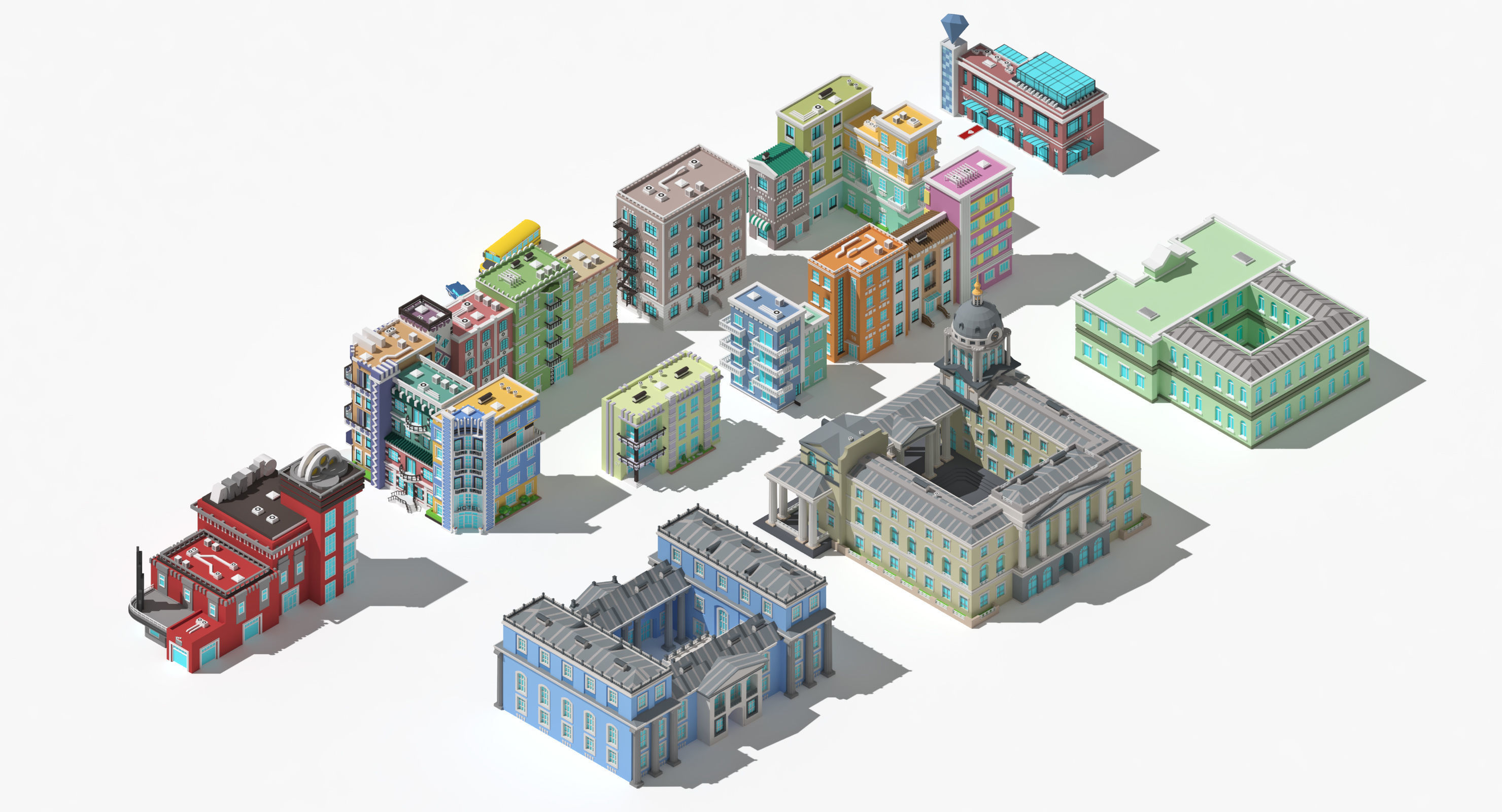 3D model Collection of low poly buildings volume 1 VR / AR / low-poly ...