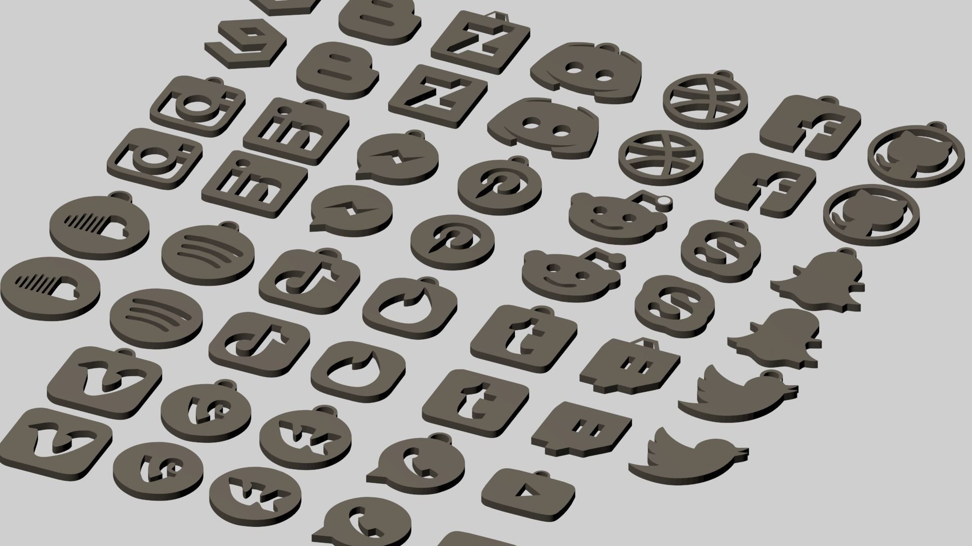 Social media and popular app logos keychain pack 3D model 3D printable ...