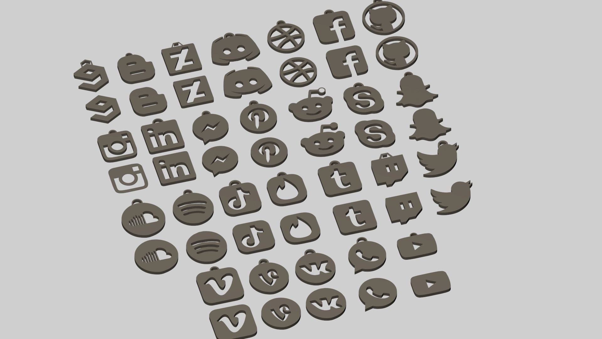 Social media and popular app logos keychain pack 3D model 3D printable ...
