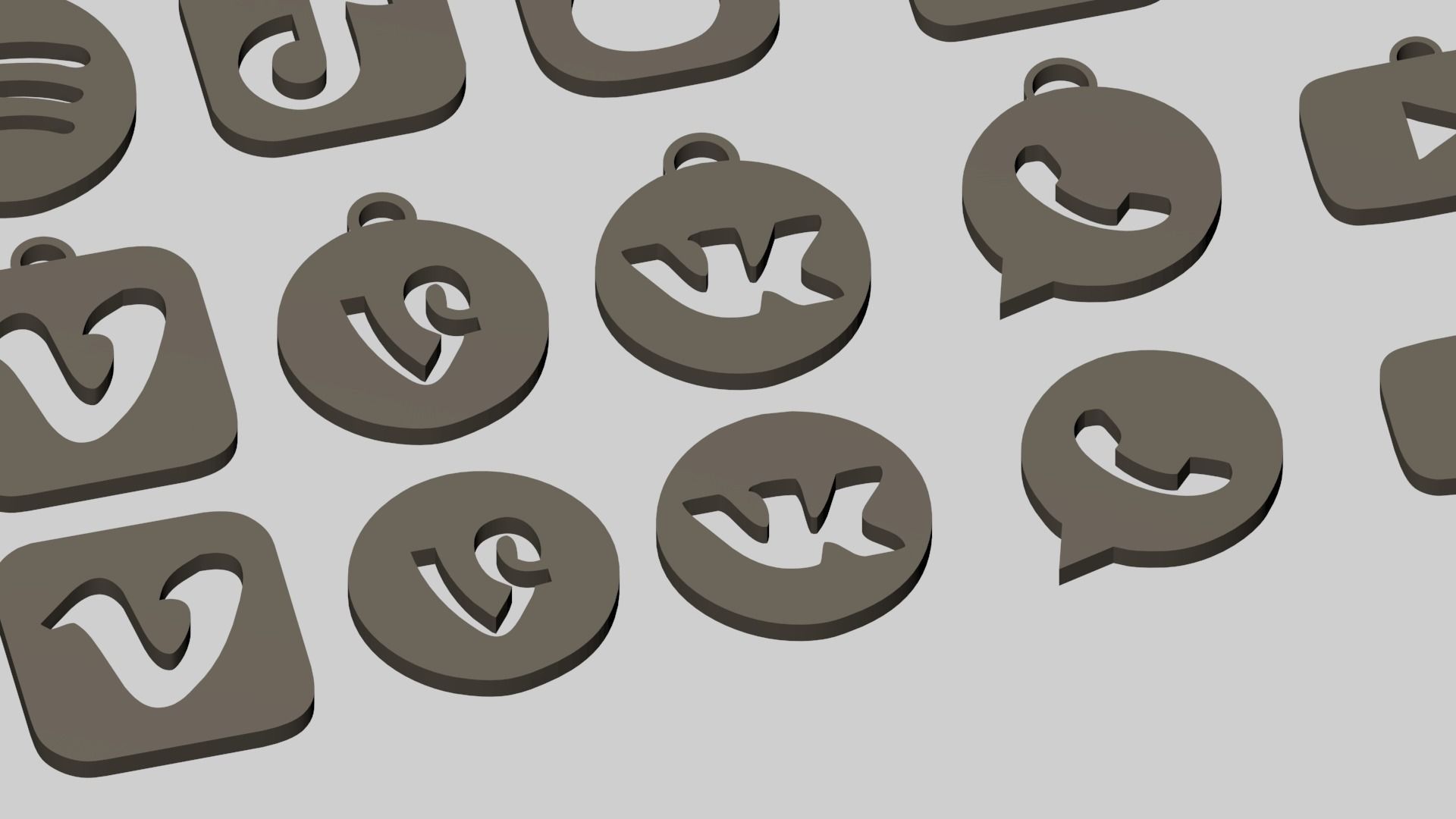 Social media and popular app logos keychain pack 3D model 3D printable ...