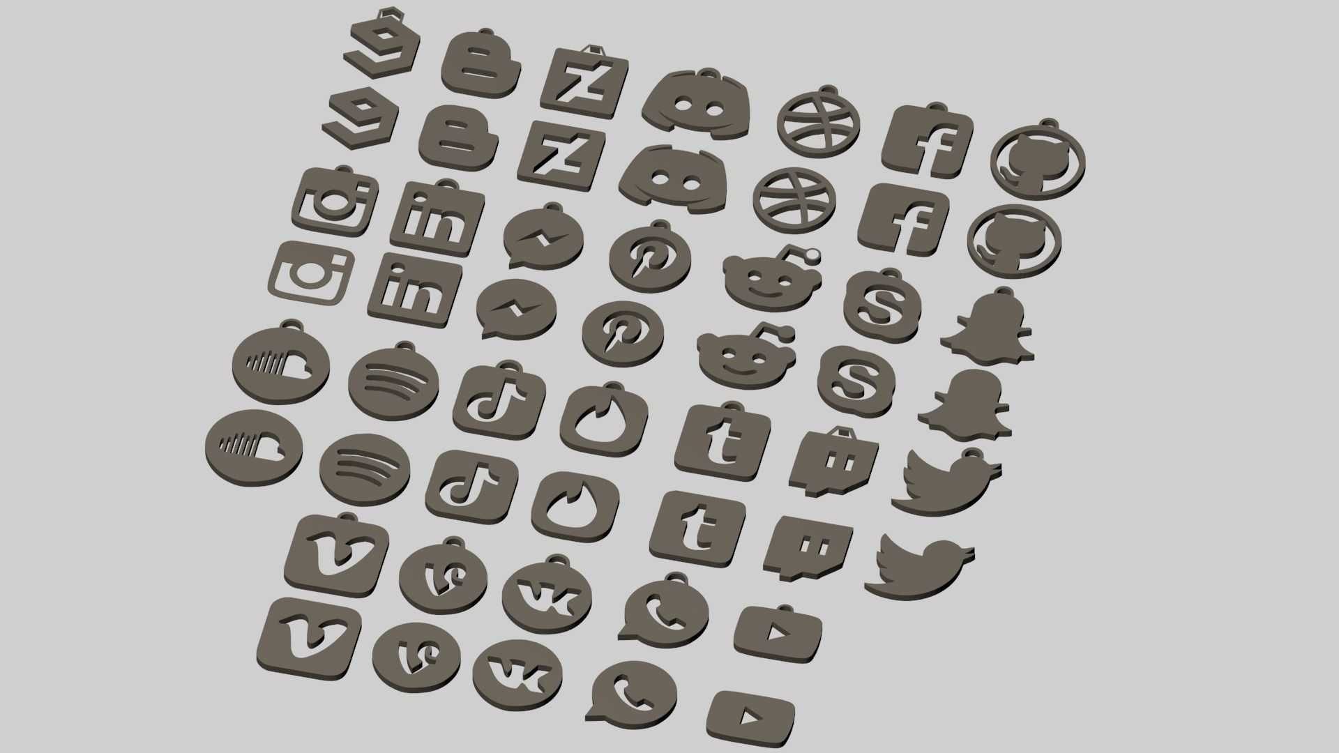 Social media and popular app logos keychain pack 3D model 3D printable ...