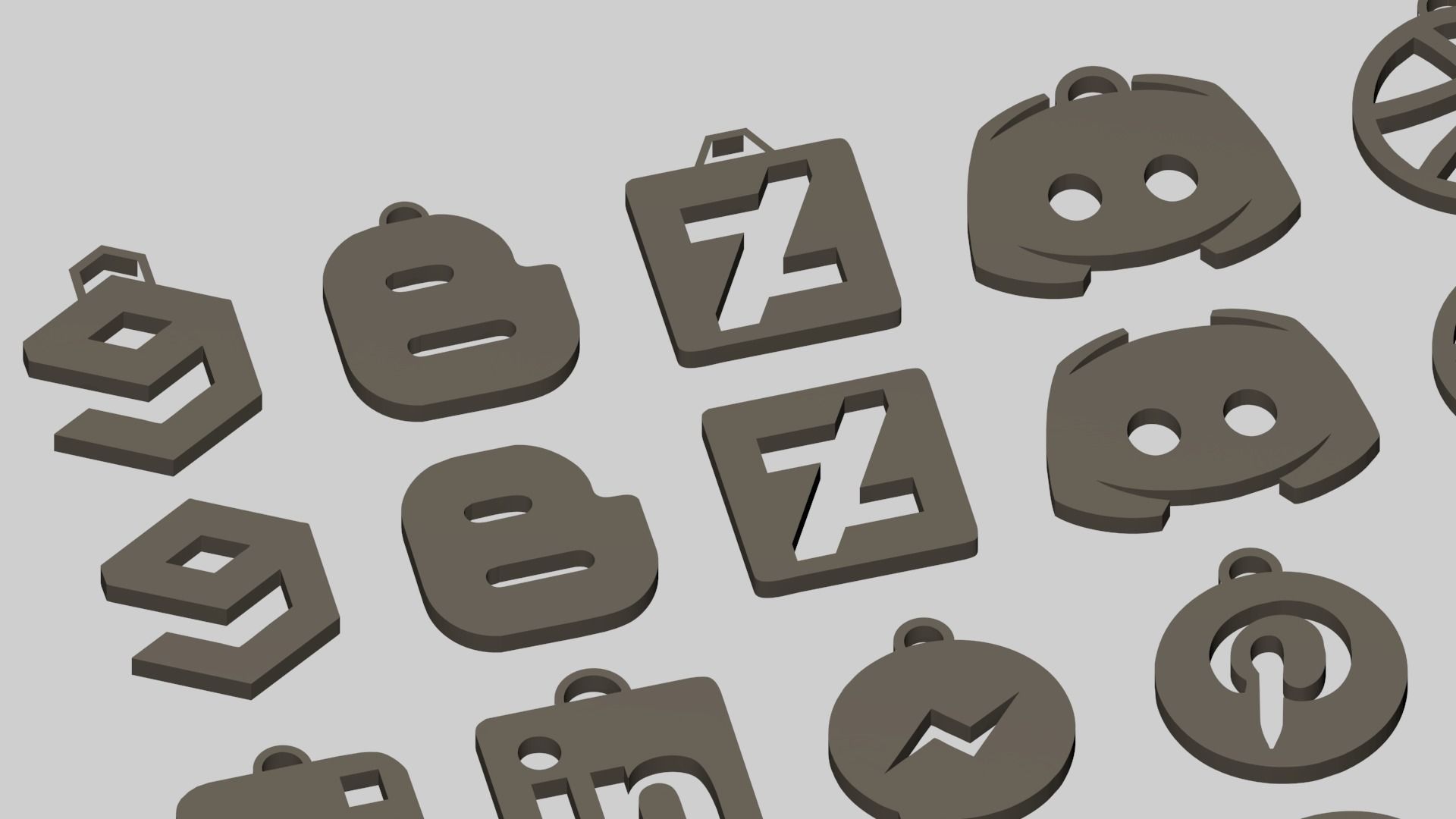 Social media and popular app logos keychain pack 3D model 3D printable ...