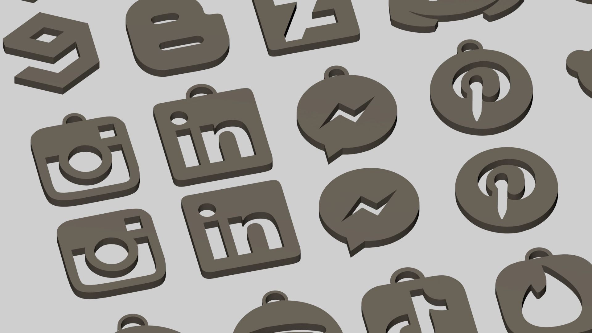 Social media and popular app logos keychain pack 3D model 3D printable ...