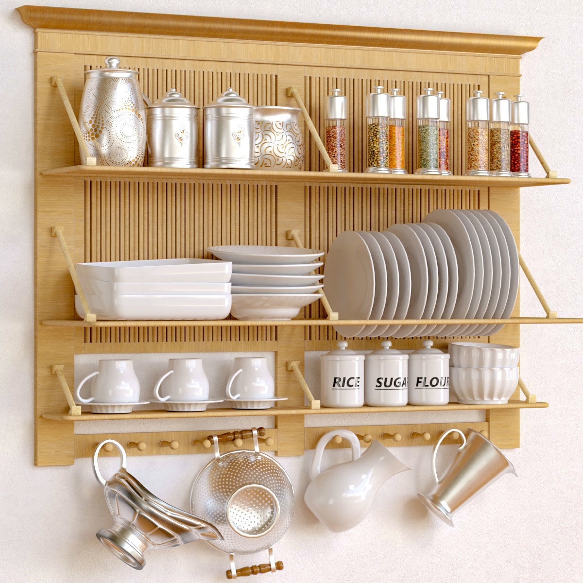 tableaware kitchen shelf with dishes and pots 3D model | CGTrader