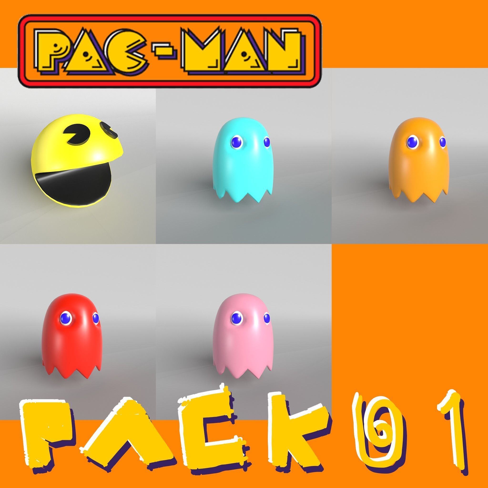 3D model Pac Man Pack 01 VR / AR / low-poly | CGTrader