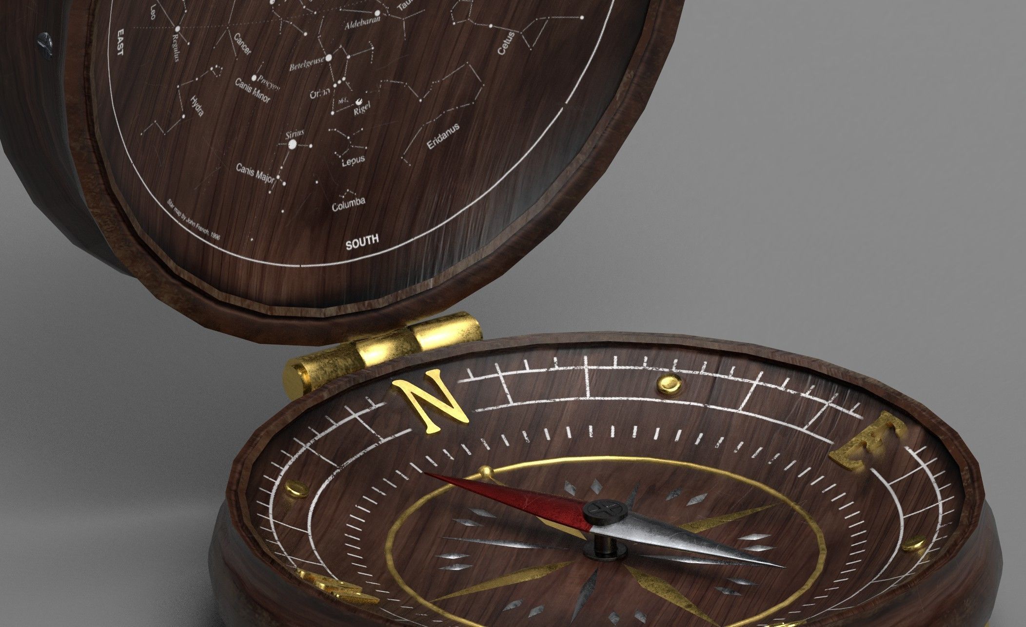 3D model Vintage Wood Compass - Low-poly - UE4 ready - 4k PBR VR / AR ...